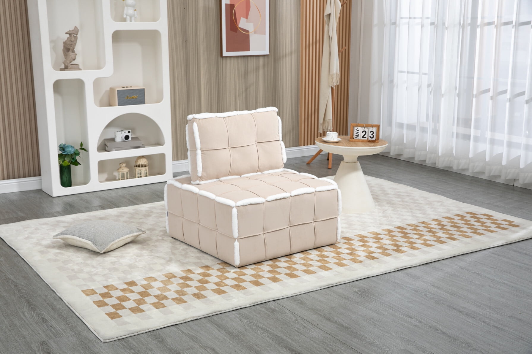 Velvet Upholstered Armless Accent Chair, Single Lazy Sofa Lounge Chair ...