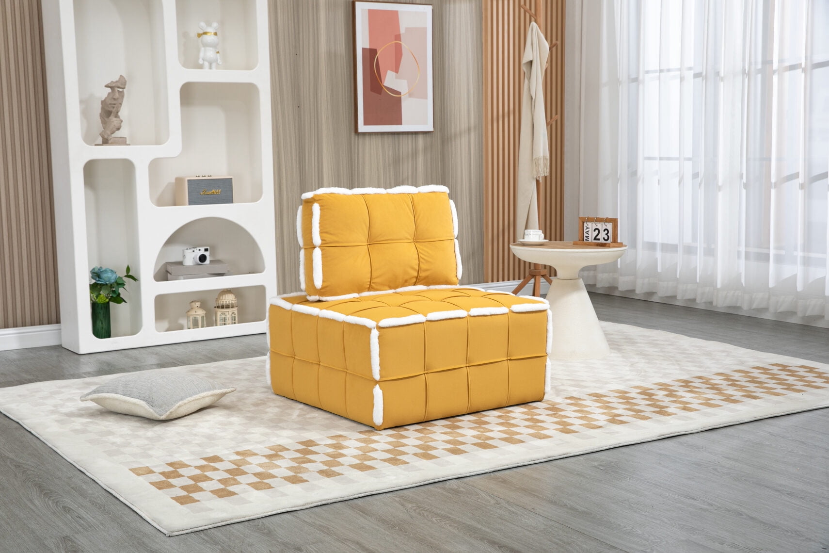 Velvet Upholstered Armless Accent Chair, Single Lazy Sofa Lounge Chair ...