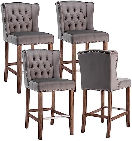Velvet Upholstered Bar Stools Set of 2, 27" Wingback Counter Height ...