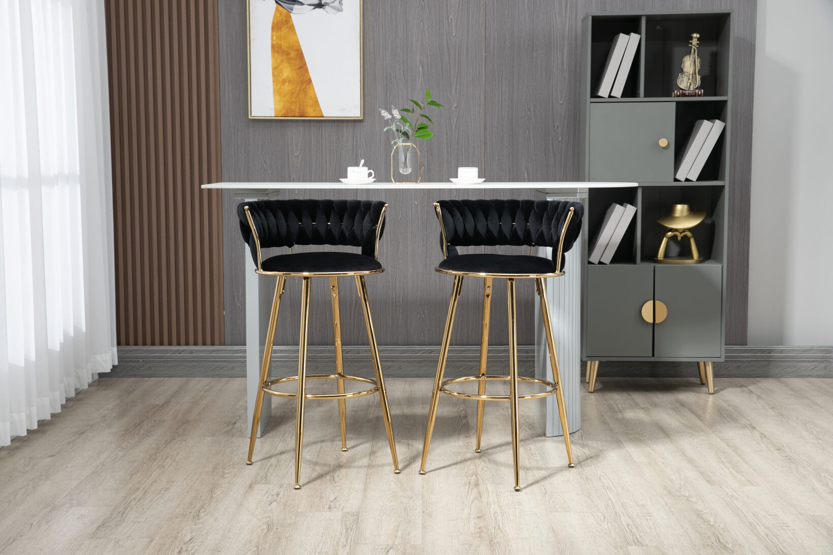 Velvet Upholstered Bar Stools Set of 2, Counter Height Dining Stools ...