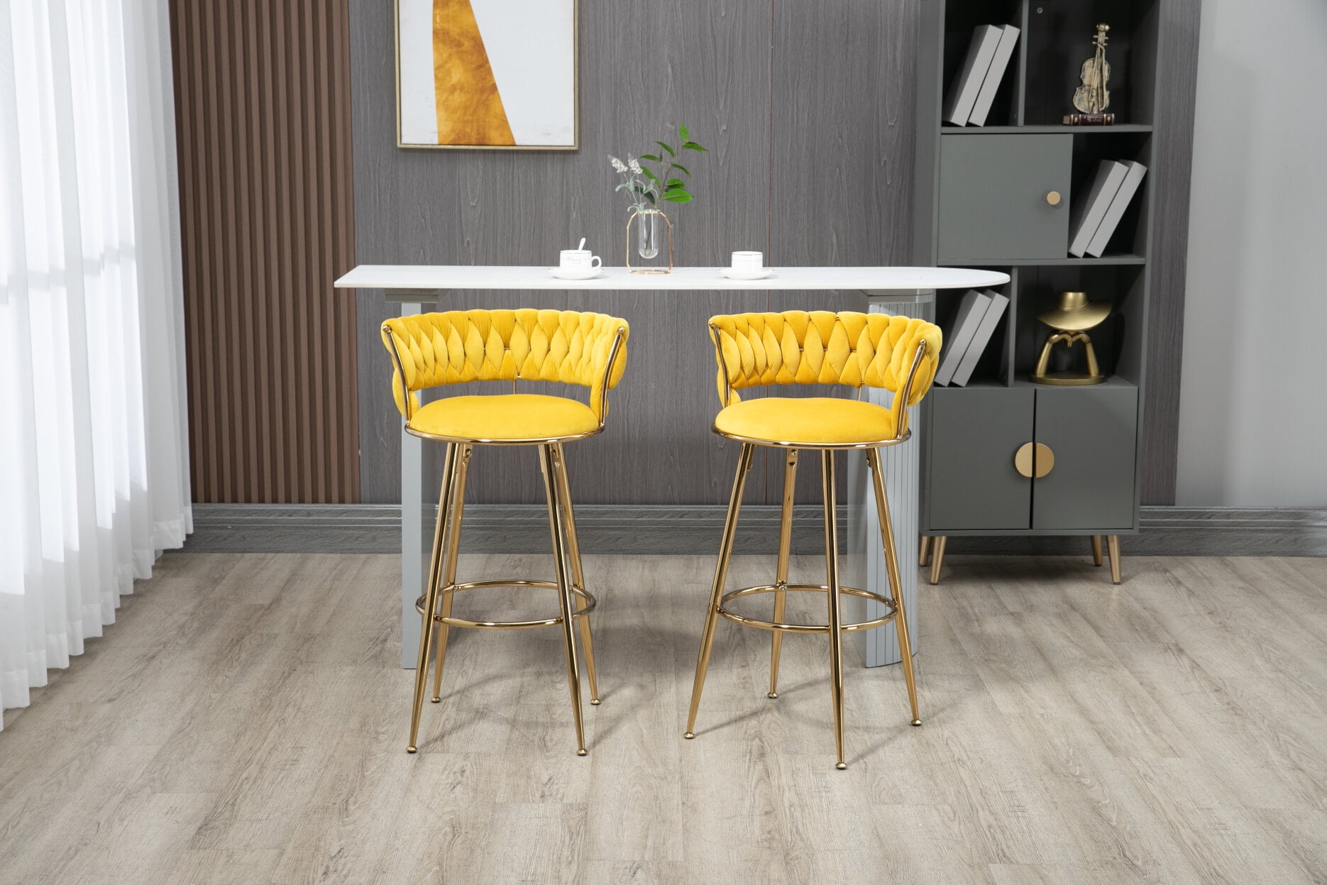 Velvet Upholstered Bar Stools Set of 2, Counter Height Dining Stools ...