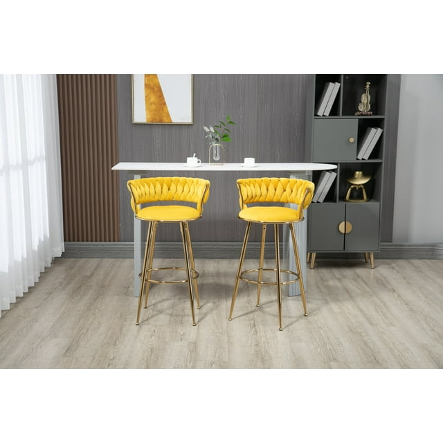 Velvet Upholstered Bar Stools Set of 2, Counter Height Dining Stools ...