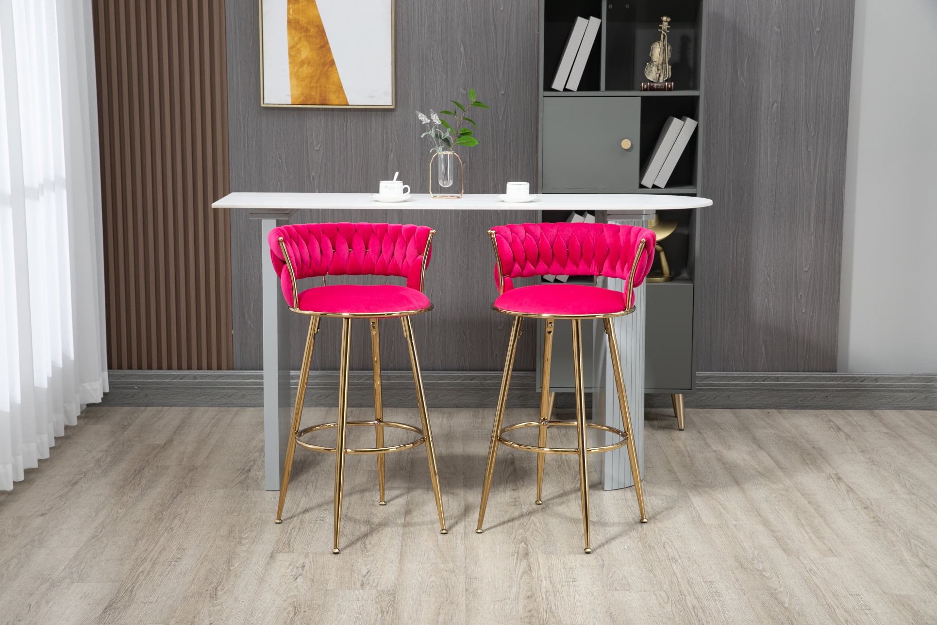 Velvet Upholstered Bar Stools Set of 2, Counter Height Dining Stools ...
