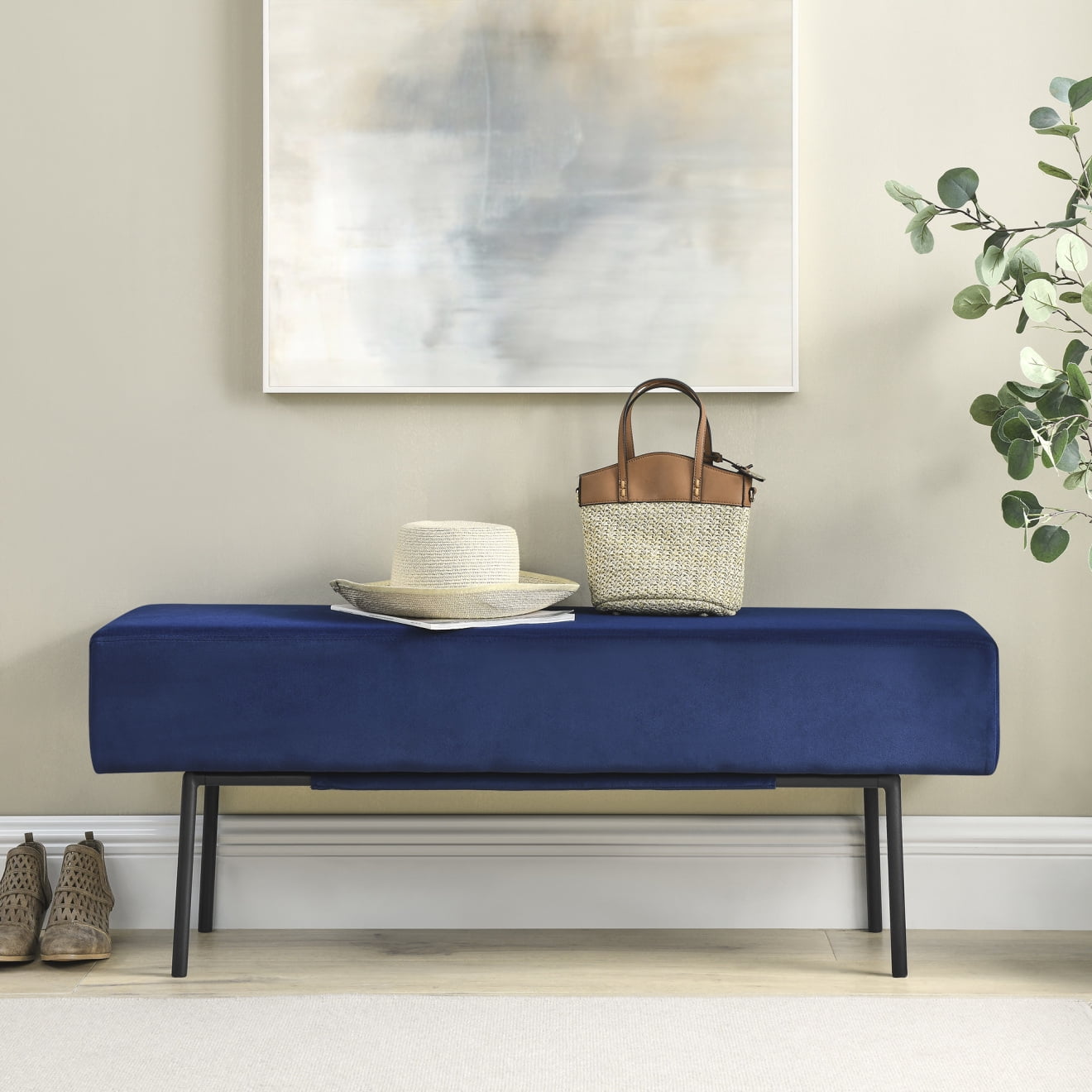 Velvet Upholstered Bench, 45‘’ End of Bed Bench, Modern Ottoman Bench ...