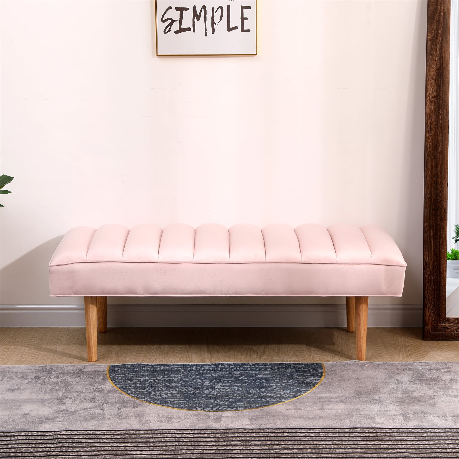 Velvet Upholstered Bench, Storage Bench Sofa with Wooden Legs and Anti ...