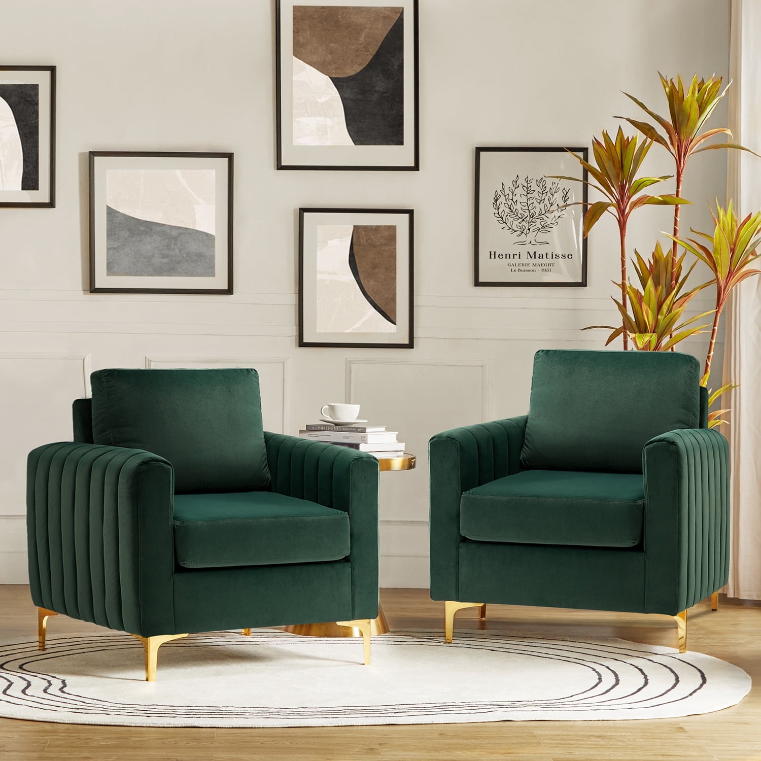 Velvet Upholstered Club Accent Chairs Set of 2 Lounge Armchairs Single ...