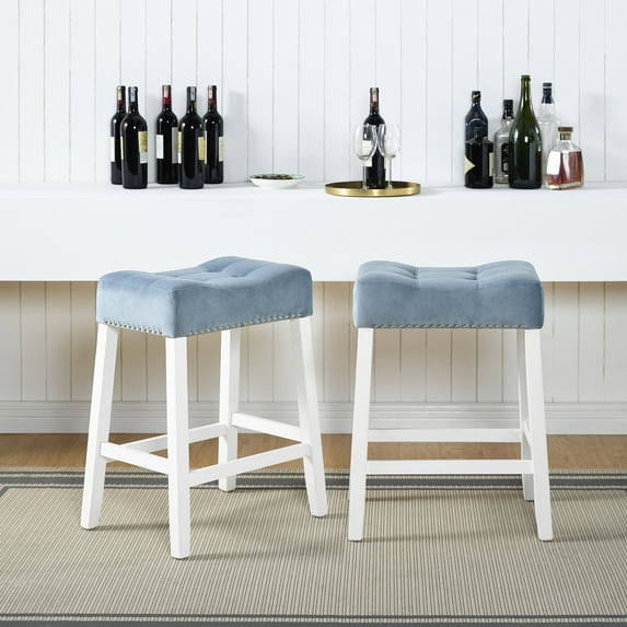Velvet Upholstered Counter Stools with Saddle Seats / Provide Comfort ...