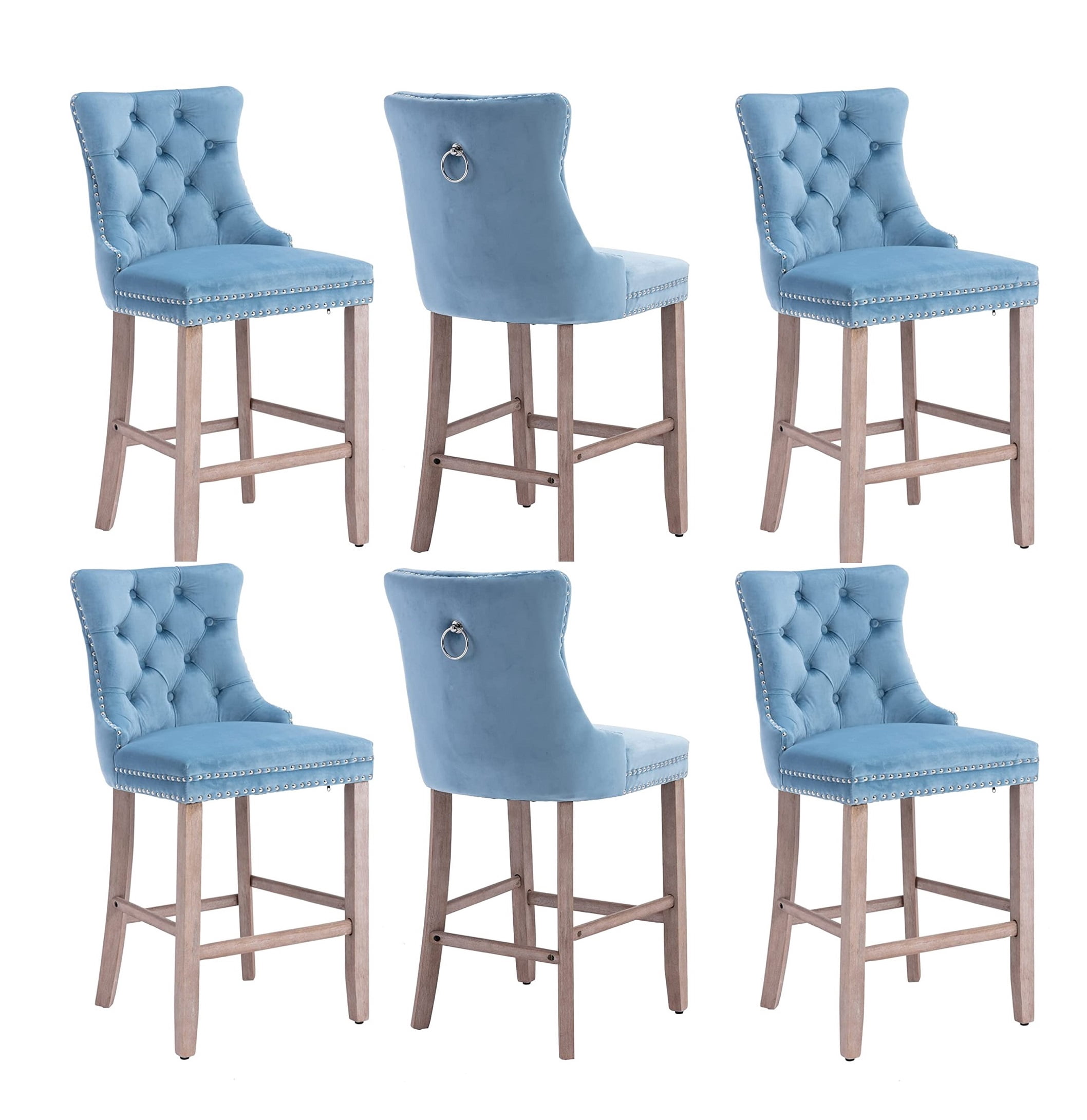 Modern Velvet Upholstered Bar Chairs, Counter Height Stools with Wood ...
