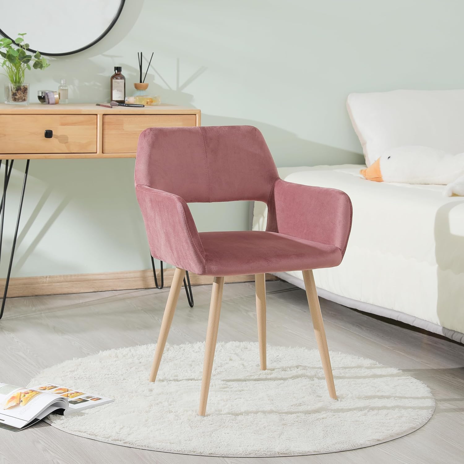 Velvet Upholstered Dining Chair with Metal Legs, Modern Makeup Chair ...