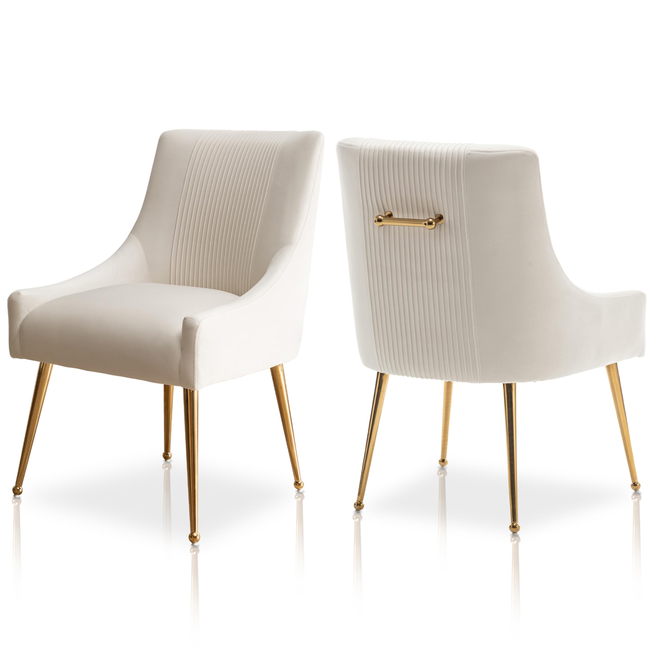Velvet Upholstered Dining Chairs with Gold Legs, Modern Tufted Accent ...
