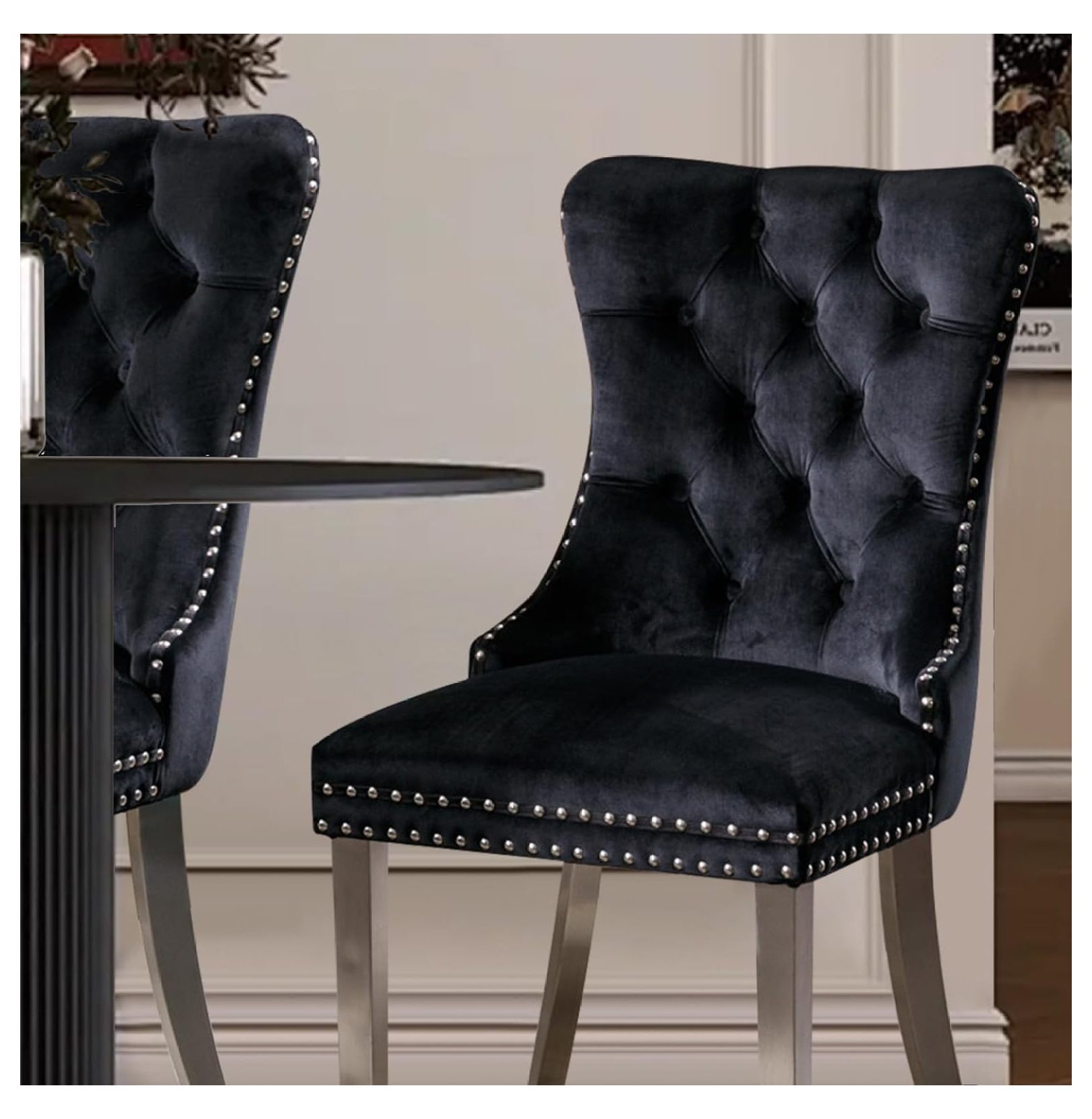 Velvet Upholstered Dining Chairs Set of 2, Modern Kitchen Side Chairs ...