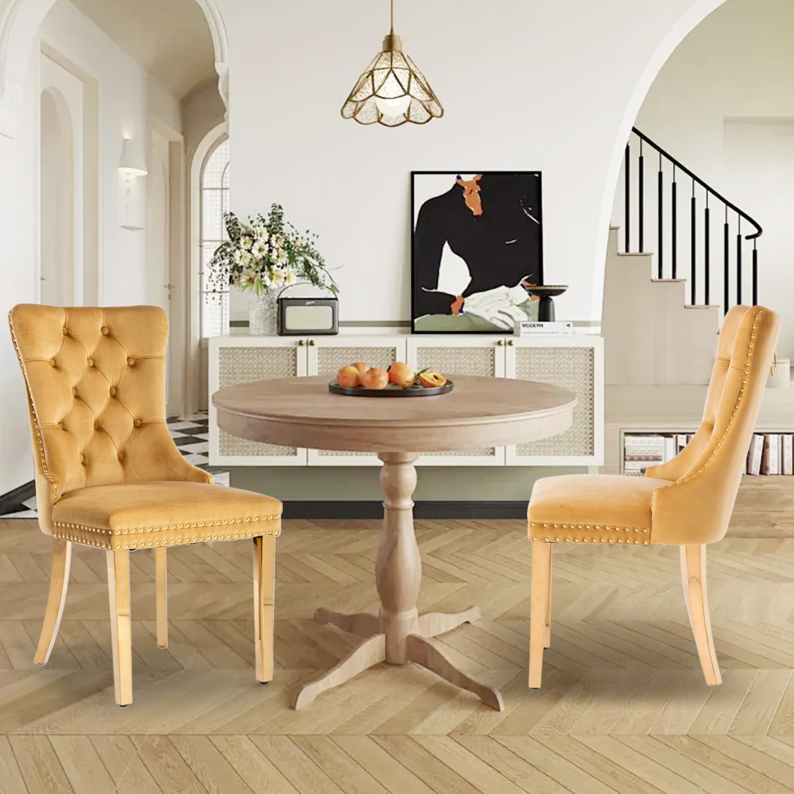 Velvet Upholstered Dining Chairs Set of 2, Modern Kitchen Side Chairs with Tufted Buttons ...