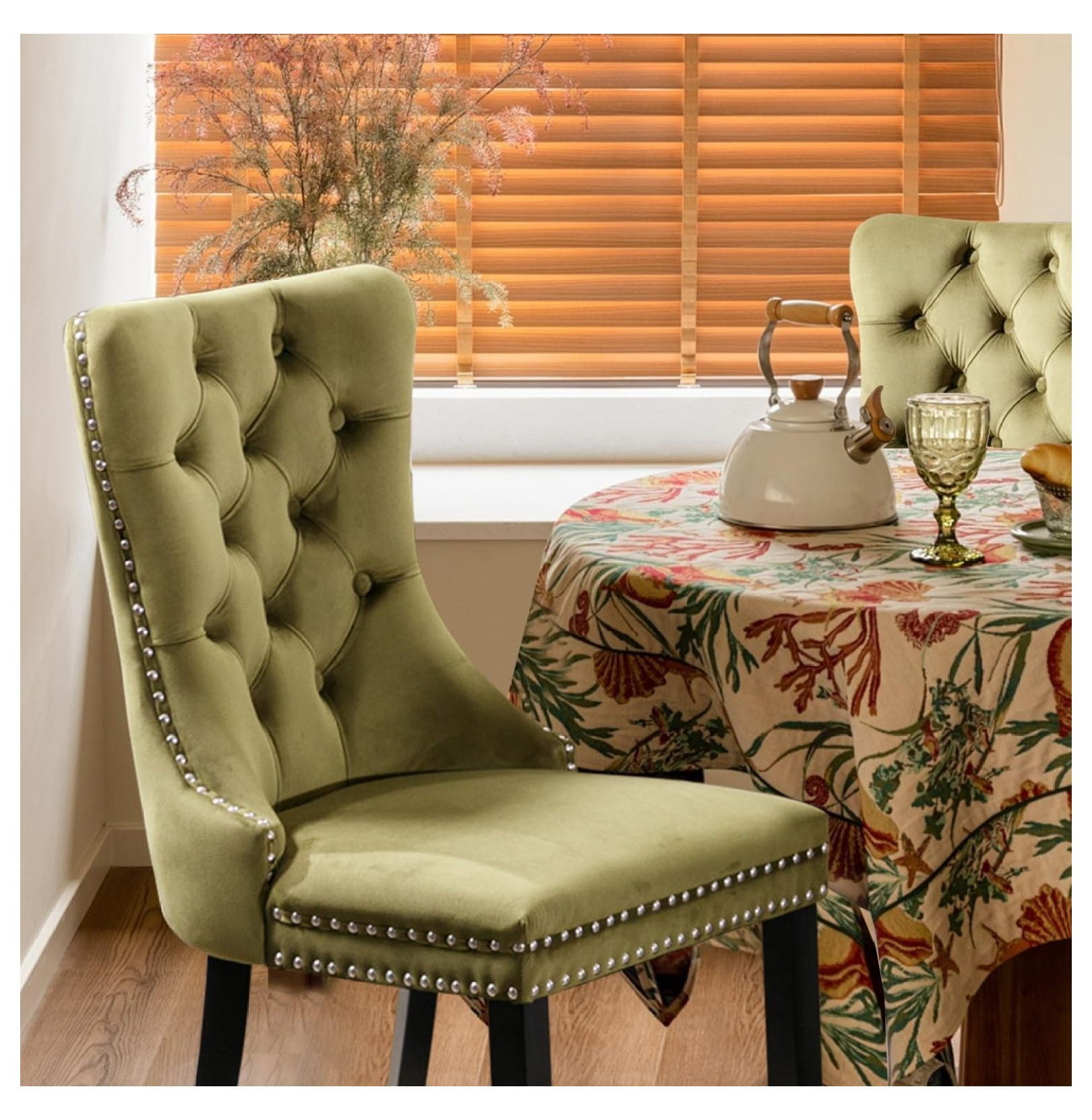 Velvet Upholstered Dining Chairs Set of 2, Modern Kitchen Side Chairs ...
