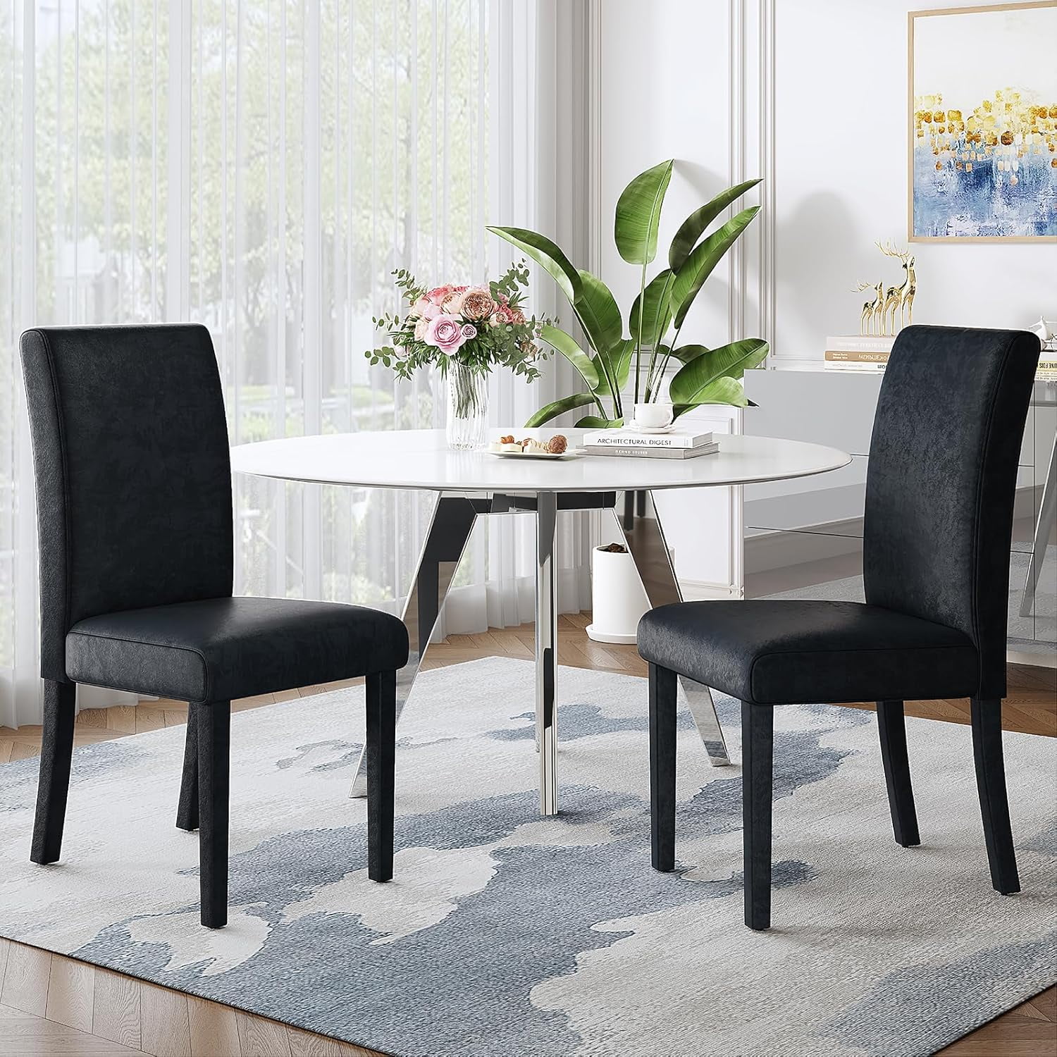 Velvet Upholstered Dining Chairs Set of 2 Modern Minimalist Chairs with ...