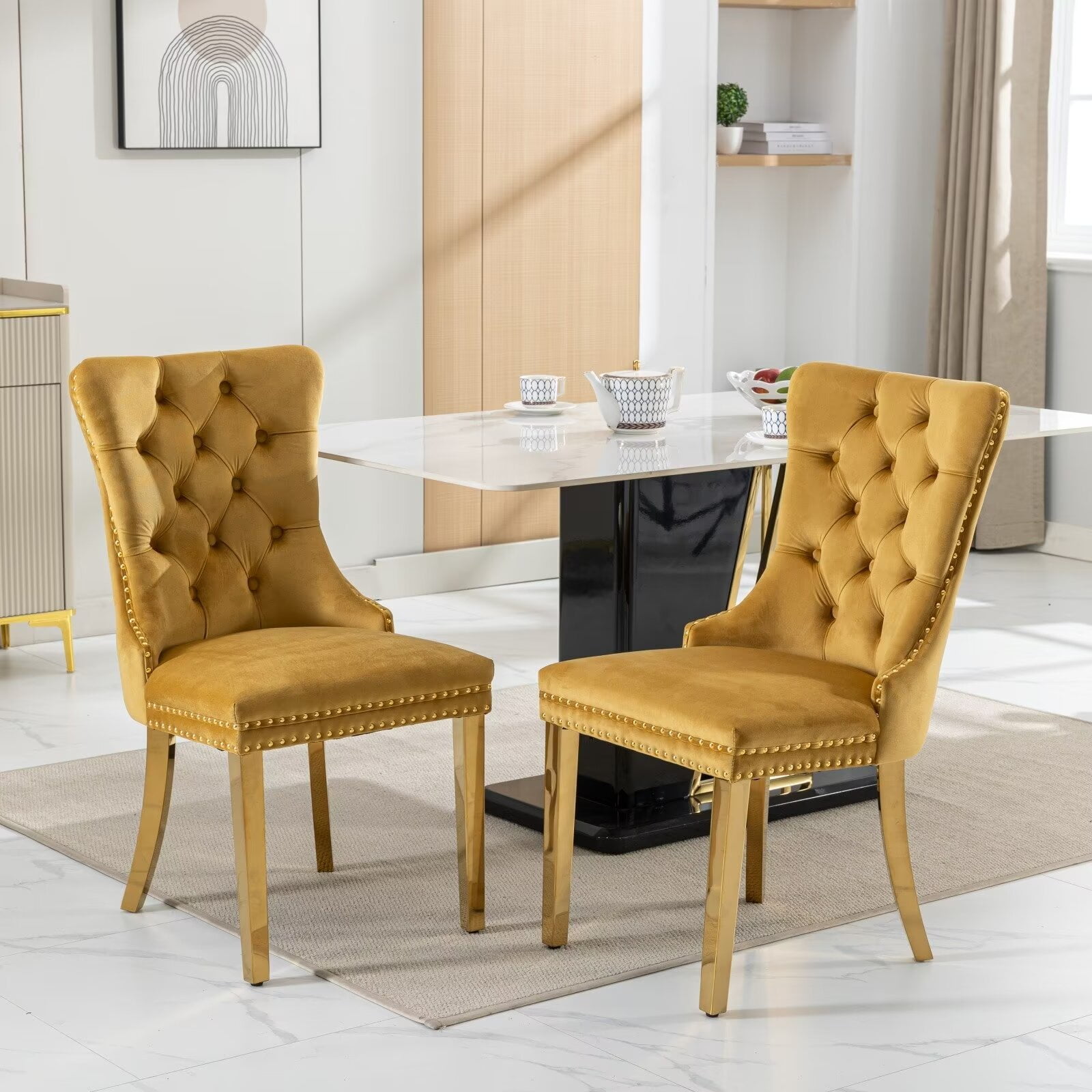 Velvet Upholstered Dining Chairs Set of 2, Wingback Dining Room Chairs ...