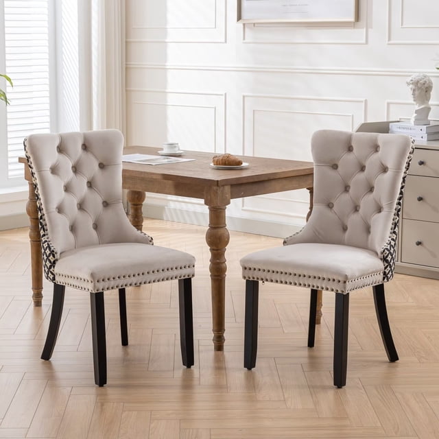 Velvet Upholstered Dining Chairs Set of 2, Wingback Dining Room Chairs ...