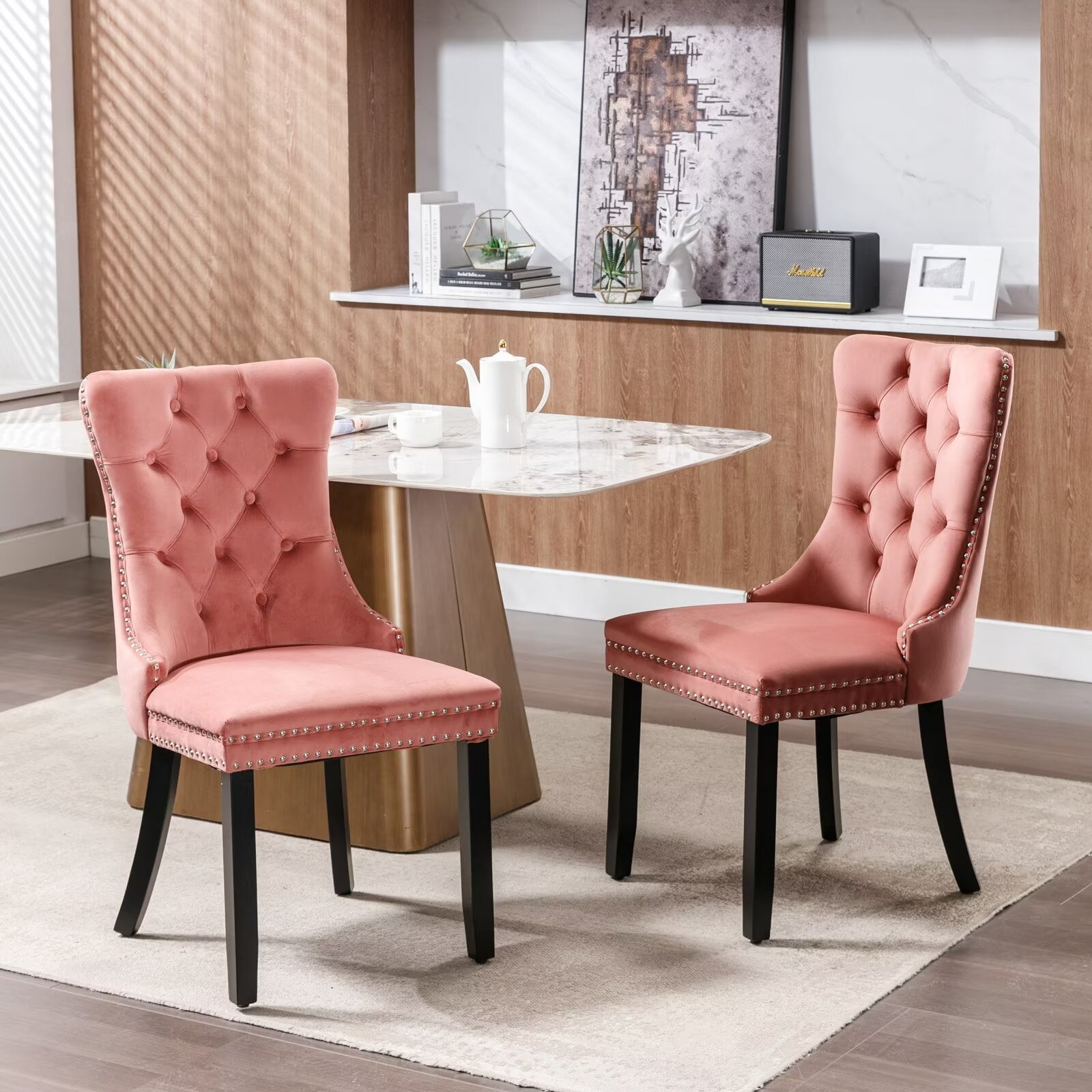 Velvet Upholstered Dining Chairs Set of 2, Wingback Dining Room Chairs ...