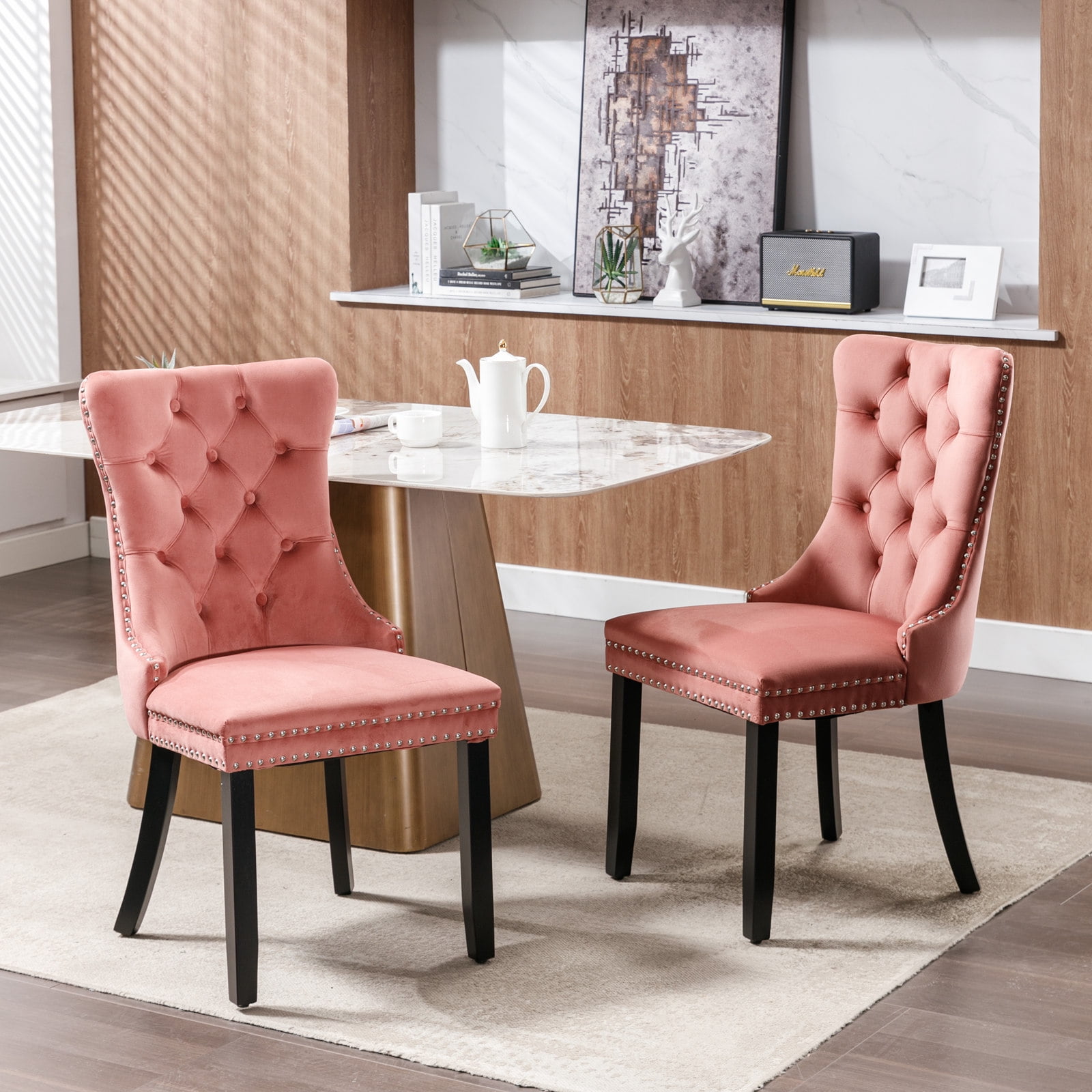 Velvet Upholstered Dining Chairs Set of 2, Wingback Dining Room Chairs ...