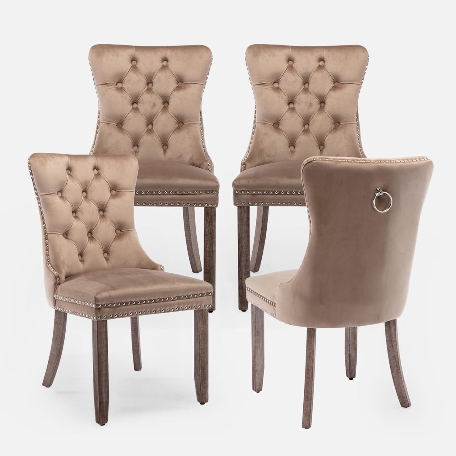 Velvet Upholstered Dining Chairs Set of 4, Modern Style Kitchen Side ...