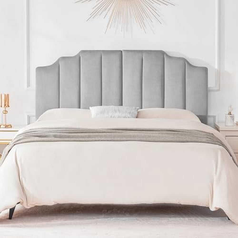 Velvet Upholstered Headboard Queen, Tufted Headboard, Elegantly Curved ...