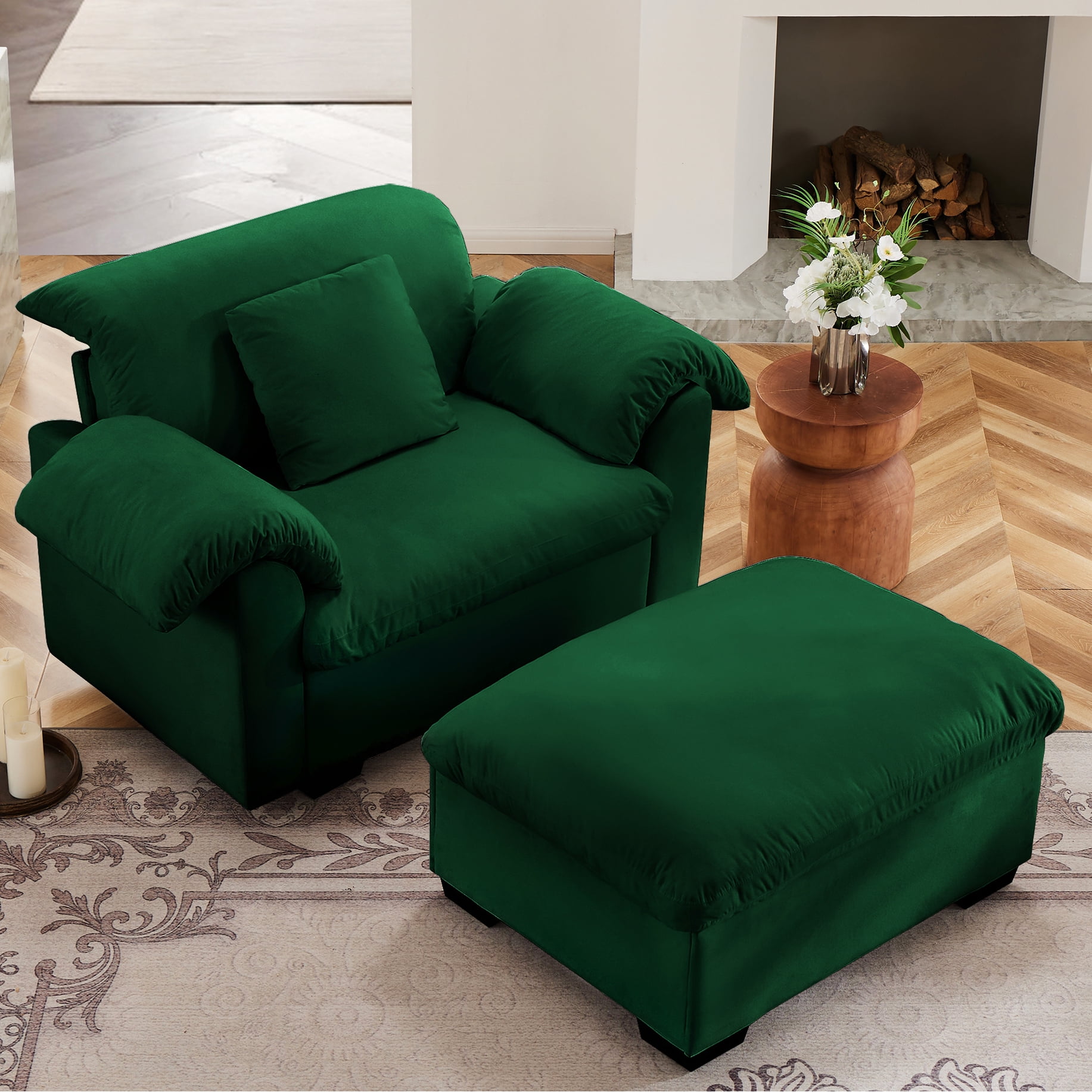 Velvet Upholstered In , Storage, Fluffy Pillows For Relax Chair With ...
