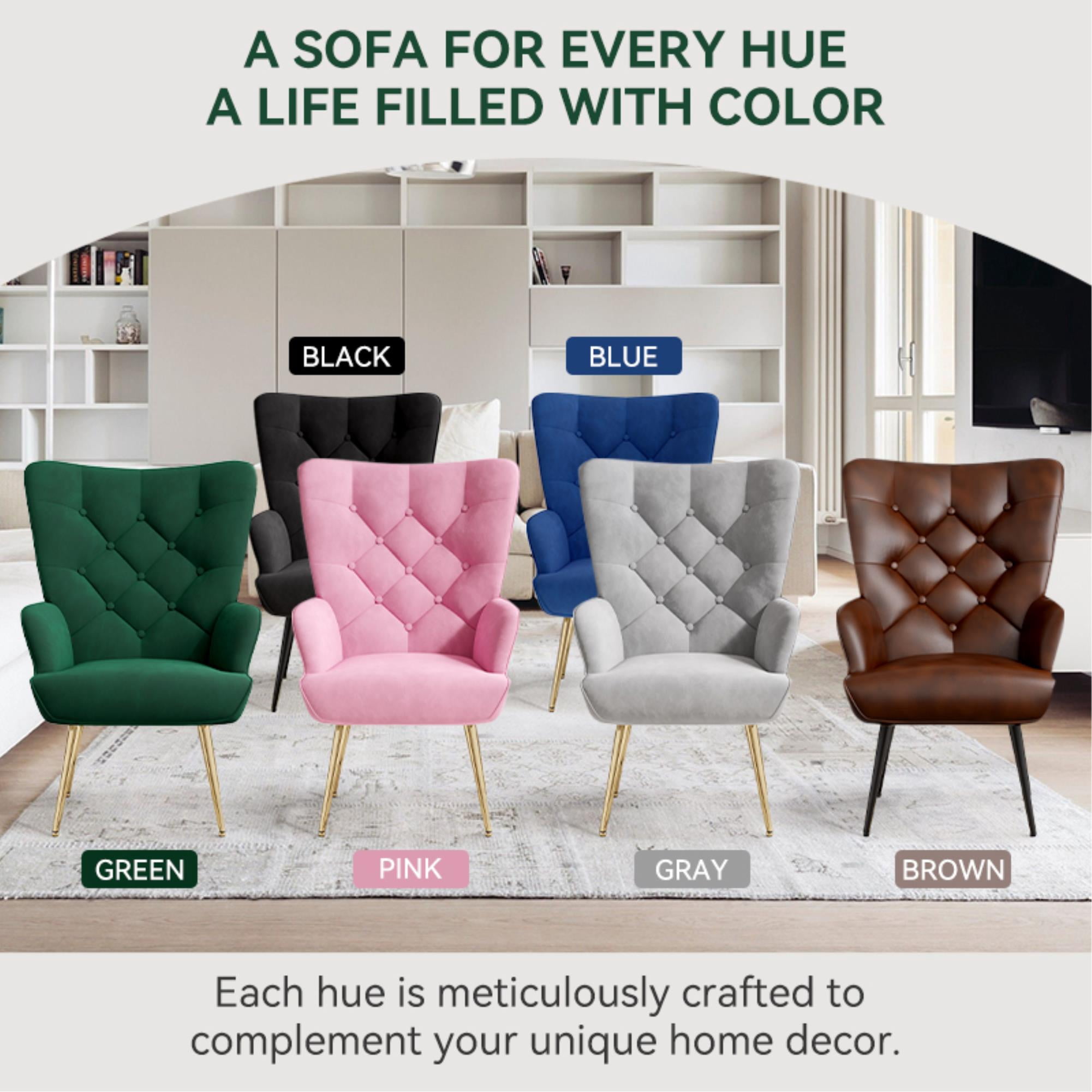 Velvet Upholstered Modern Accent Chair with Metal Legs, High Back ...