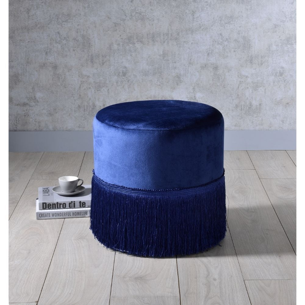 Velvet Upholstered Ottoman with Fringe Base, Footrest Stool with Soft ...