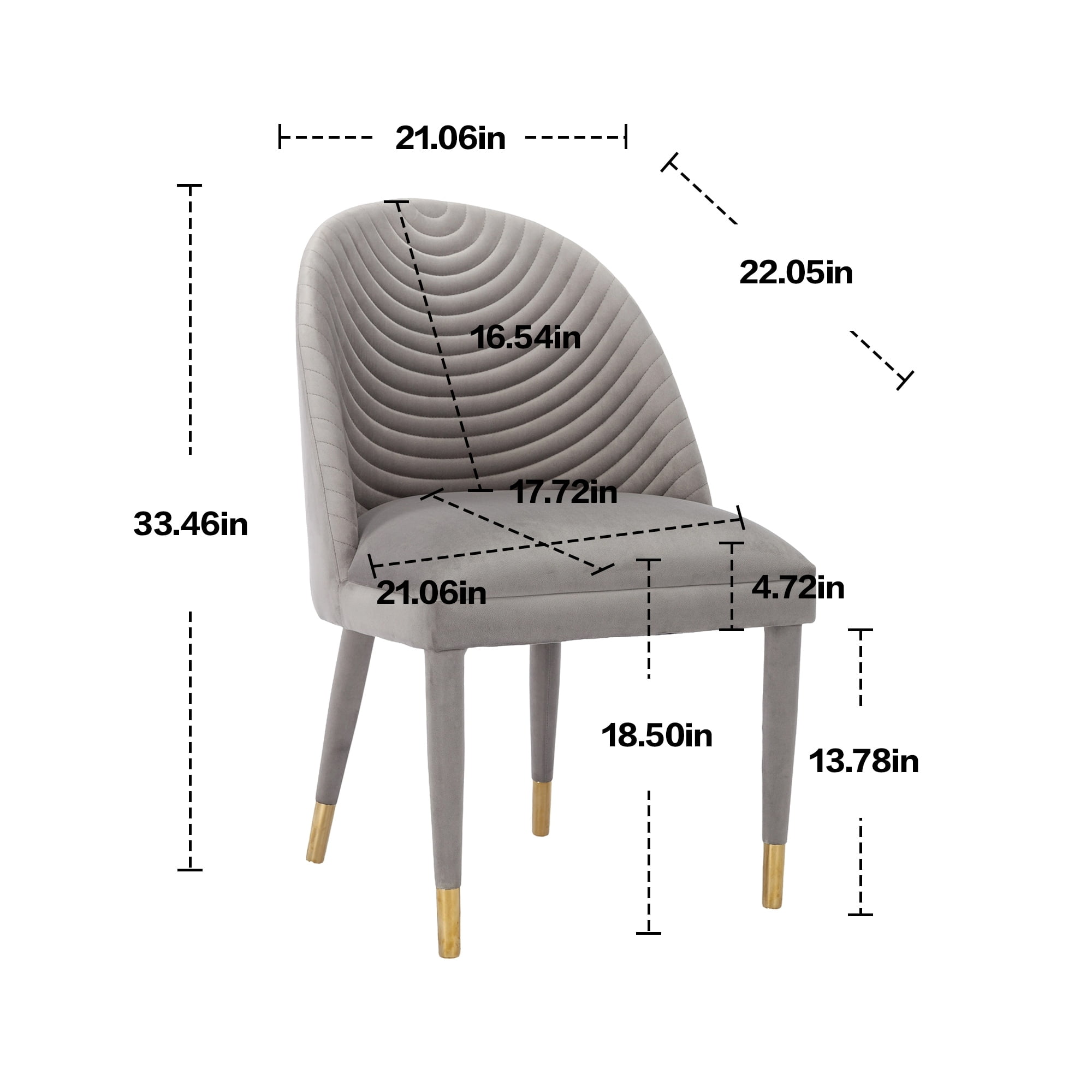 Velvet Upholstered Ripple Thread Leisure Single Dining Chair with Solid ...