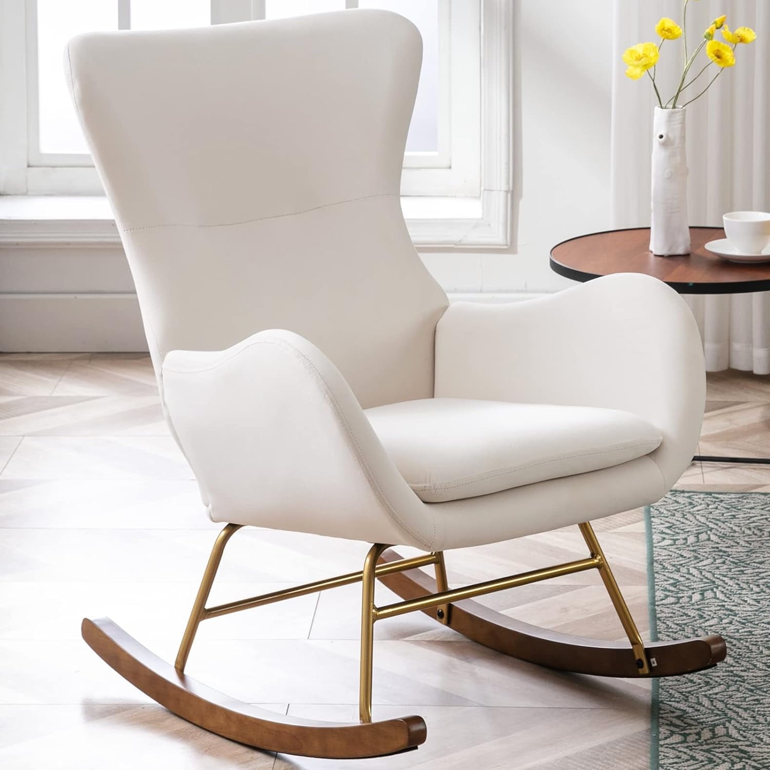 Velvet Upholstered Rocking Glider Chair for Nursery Comfy Chairs Mid ...