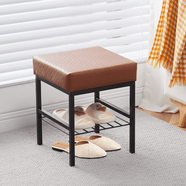 Velvet Upholstered Shoe Changing Stool with Storage , Gold Metal Legs ...