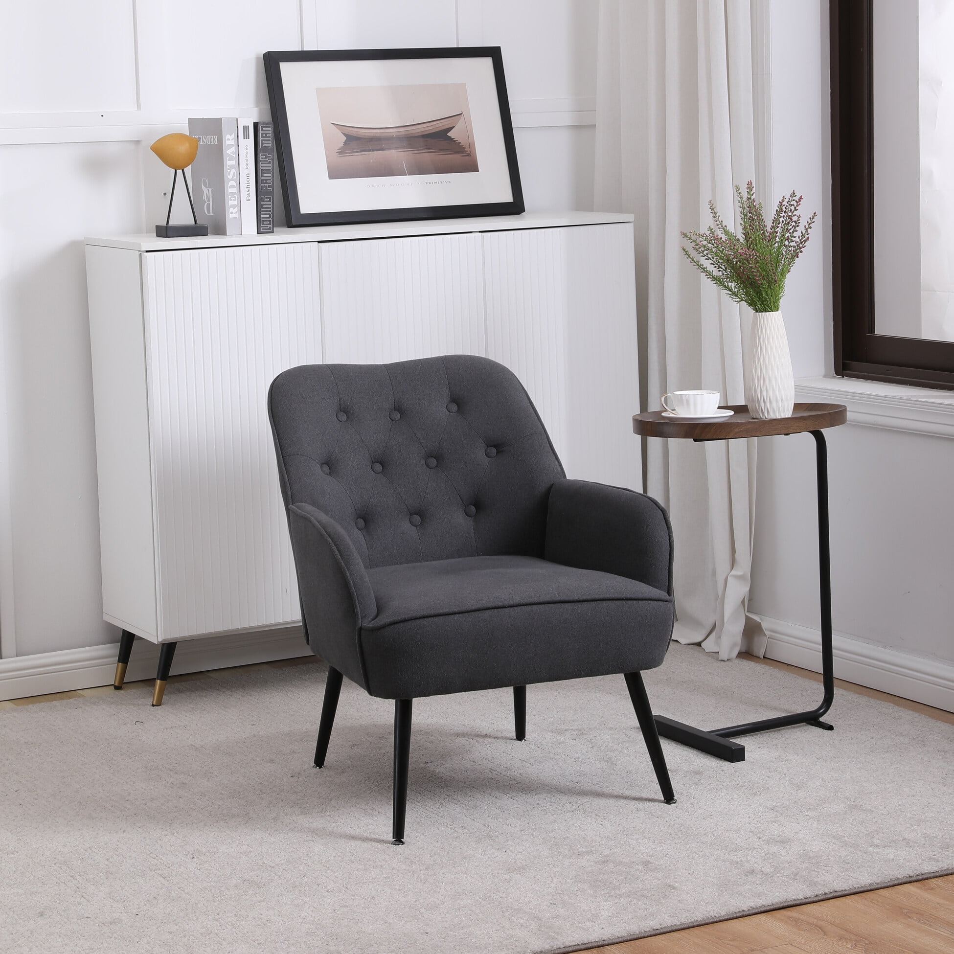 Velvet Upholstered Side Chair, Accent Chair with Black Metal Legs and ...