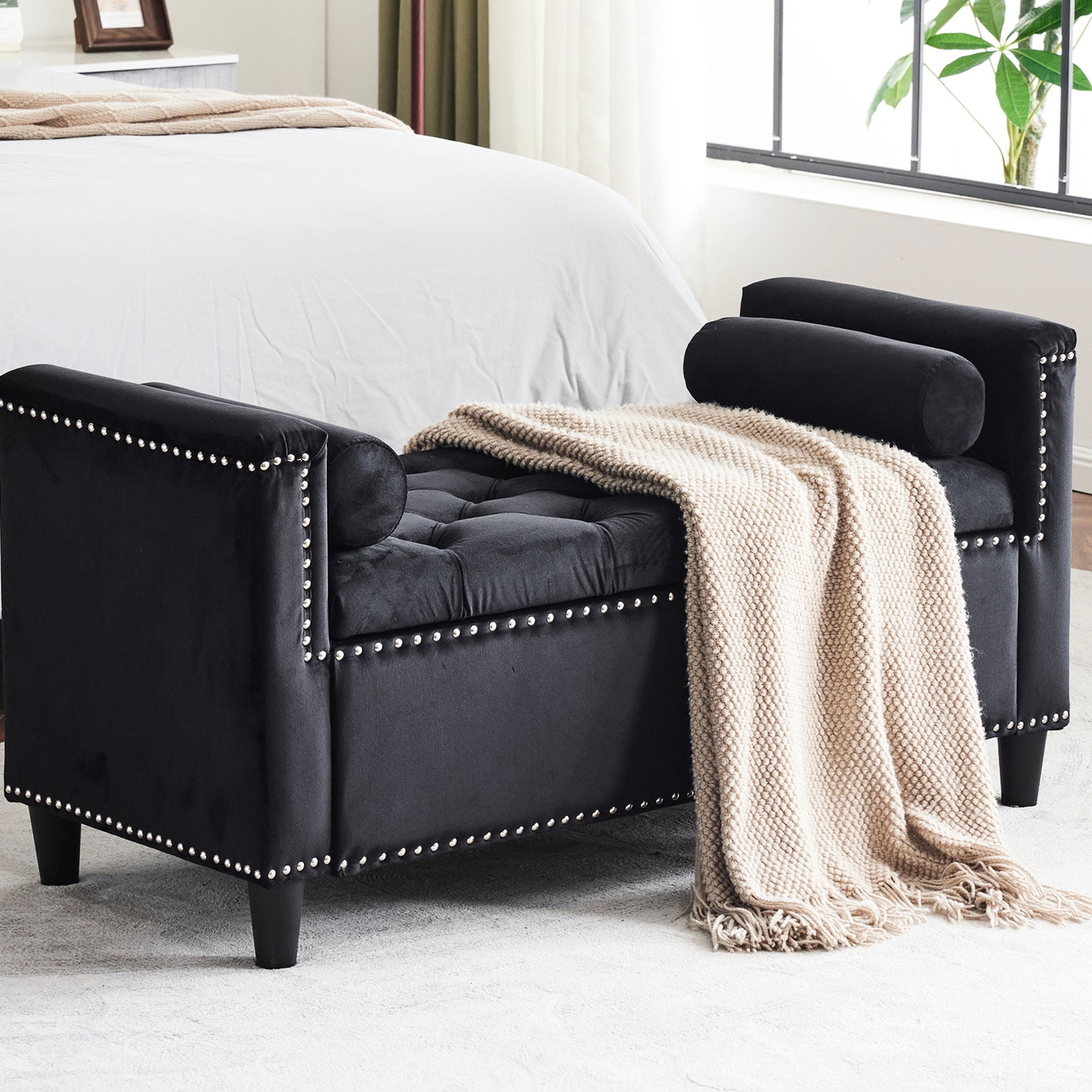 Velvet Upholstered Storage Bench with Foam Filler / Elegant Look for ...