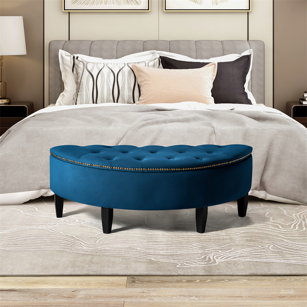 Velvet Upholstered Storage Ottoman Bench, Half Moon Modern Polyester ...