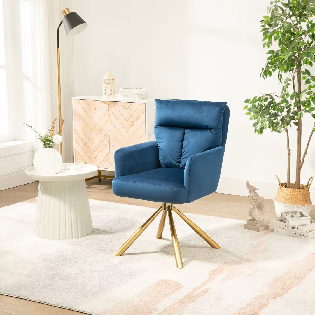 Velvet Upholstered Swivel Accent Chair, High-Back Vanity Chair Loung ...