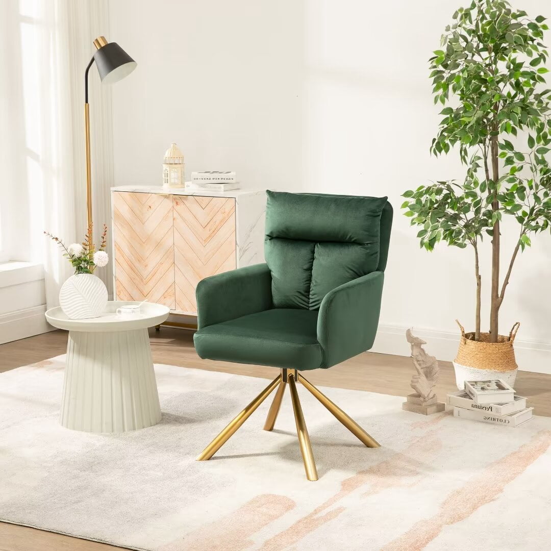 Velvet Upholstered Swivel Accent Chair, High-Back Vanity Chair Loung ...