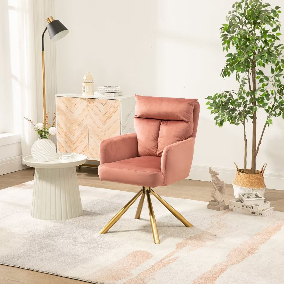 Velvet Upholstered Swivel Accent Chair, High-Back Vanity Chair Loung ...