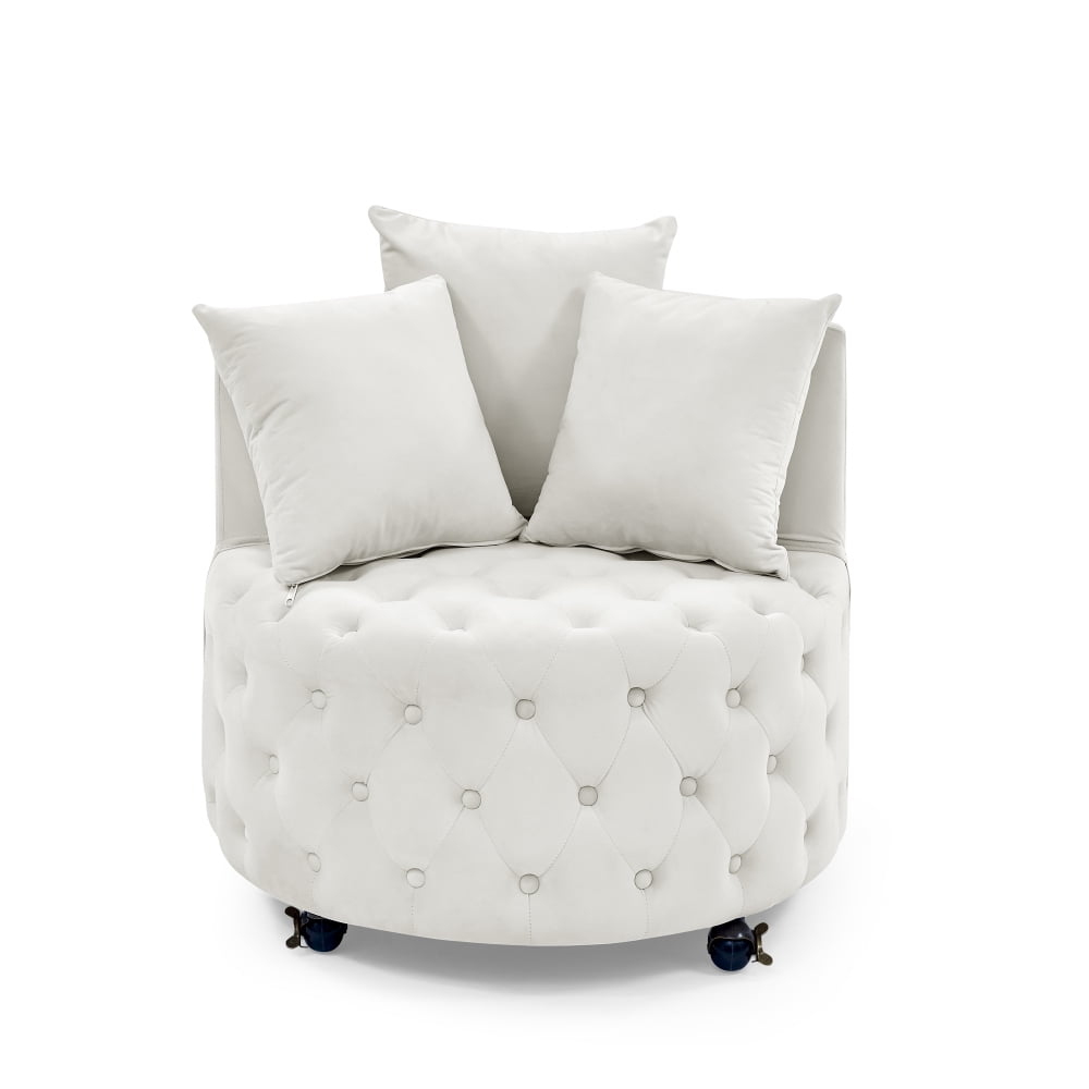 Velvet Upholstered Swivel Chair with Button Tufted Design, Single Sofa ...