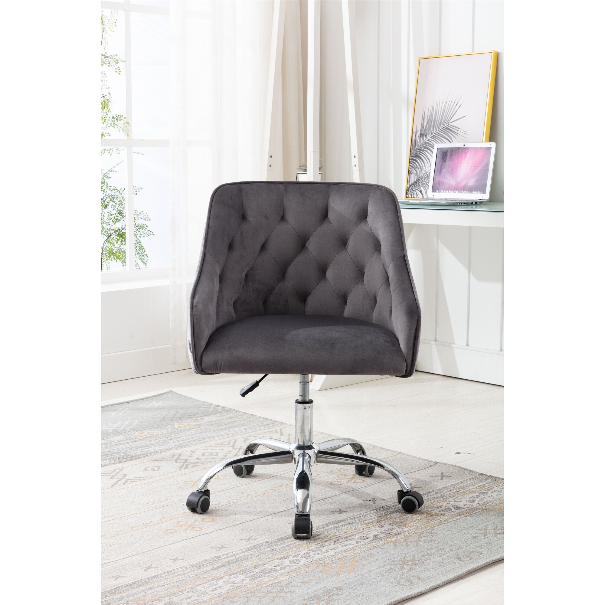 Velvet Upholstered Swivel Tufted Adjustable Height Homeoffice Task ...