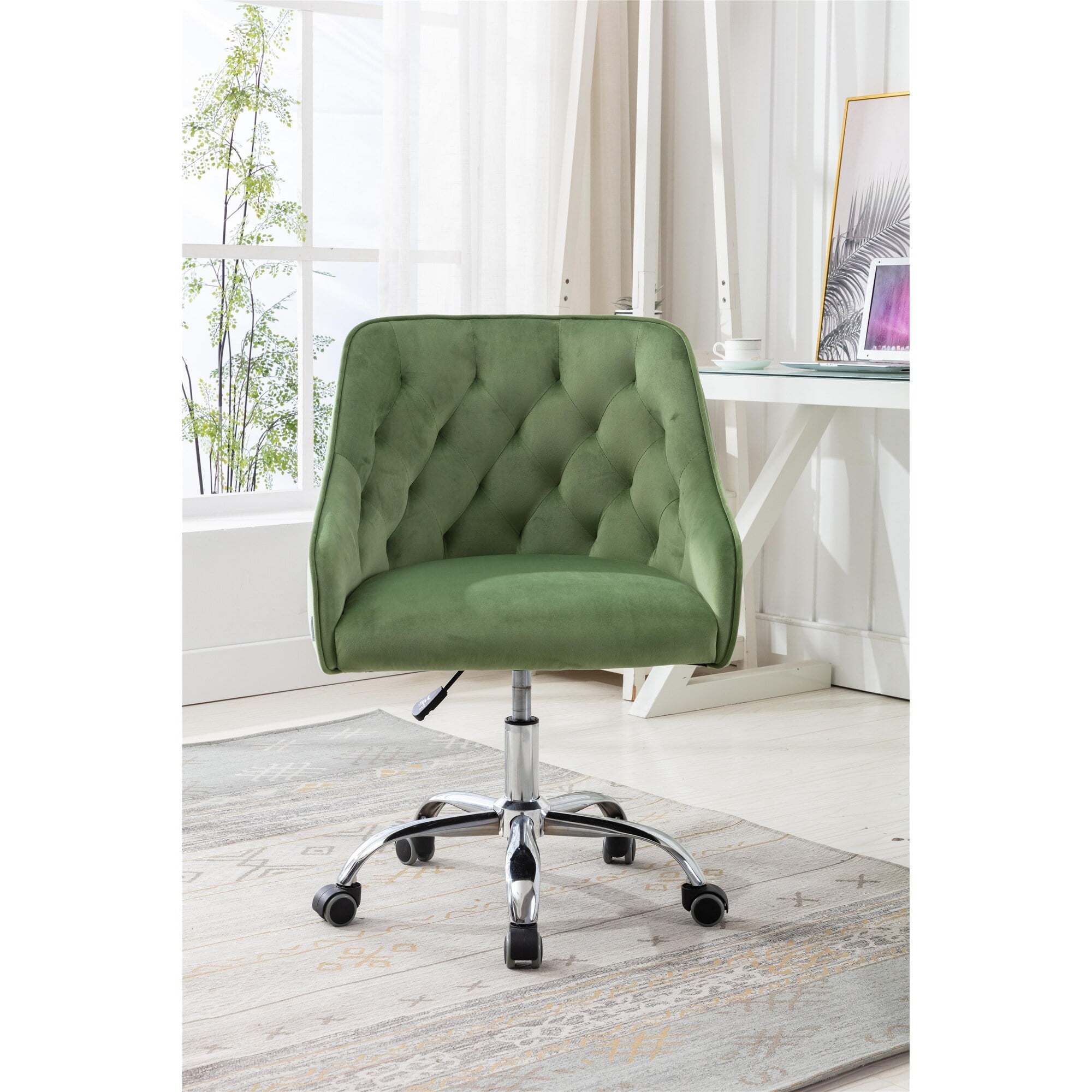 Velvet Upholstered Swivel Tufted Adjustable Height Homeoffice Task ...
