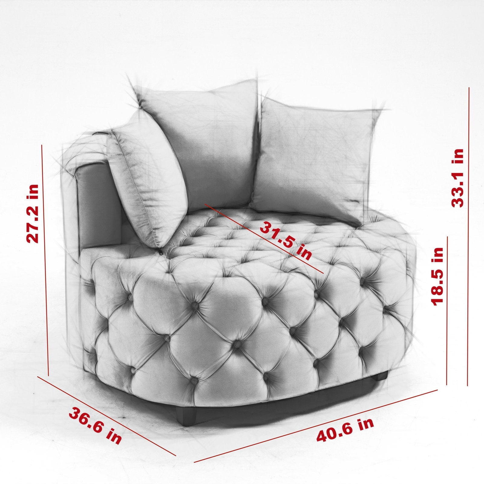 Velvet Upholstered Tufted Barrel Sofa Chair For Living Room With Toss ...