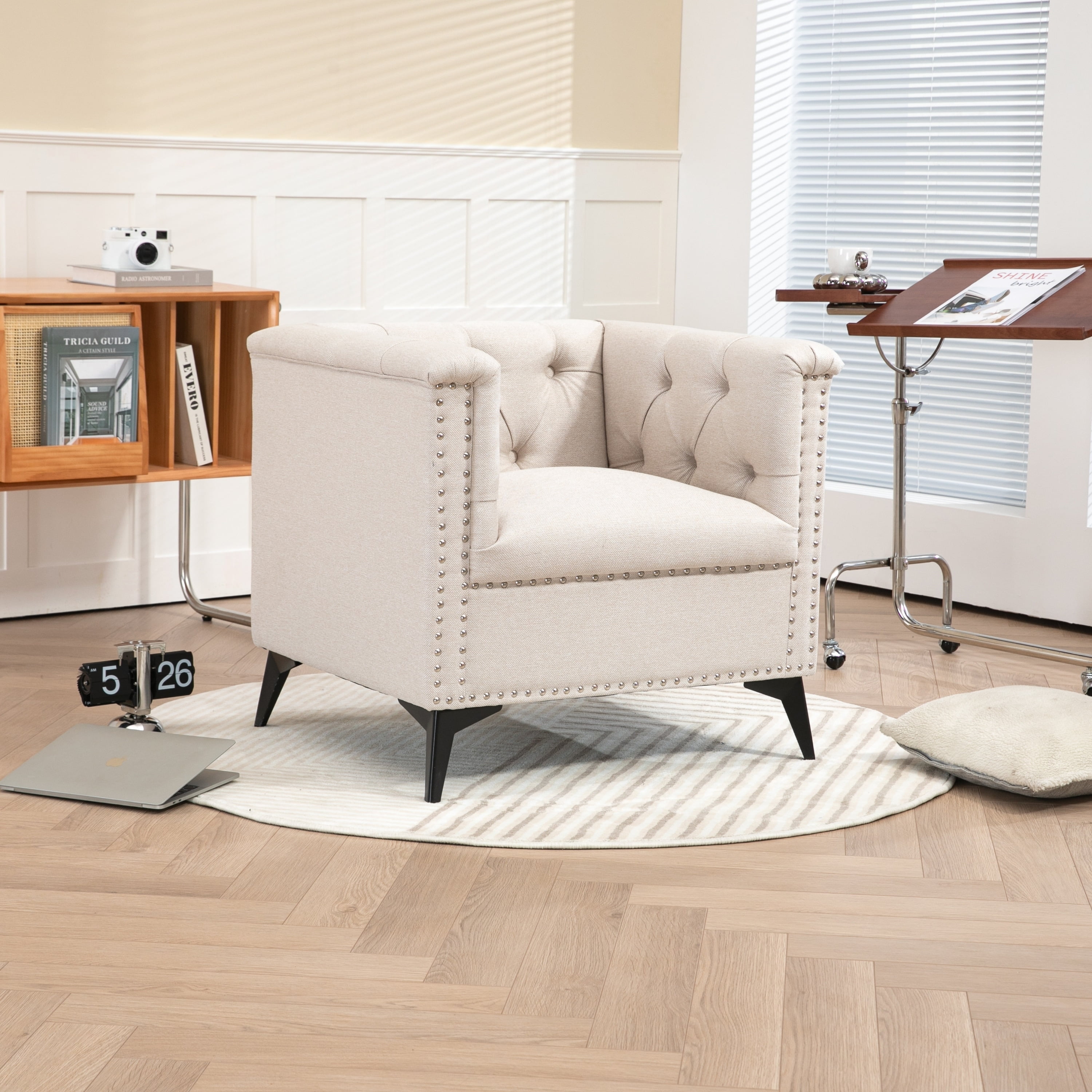 Velvet Upholstered Tufted Nailhead Living Room Accent Chair With ...