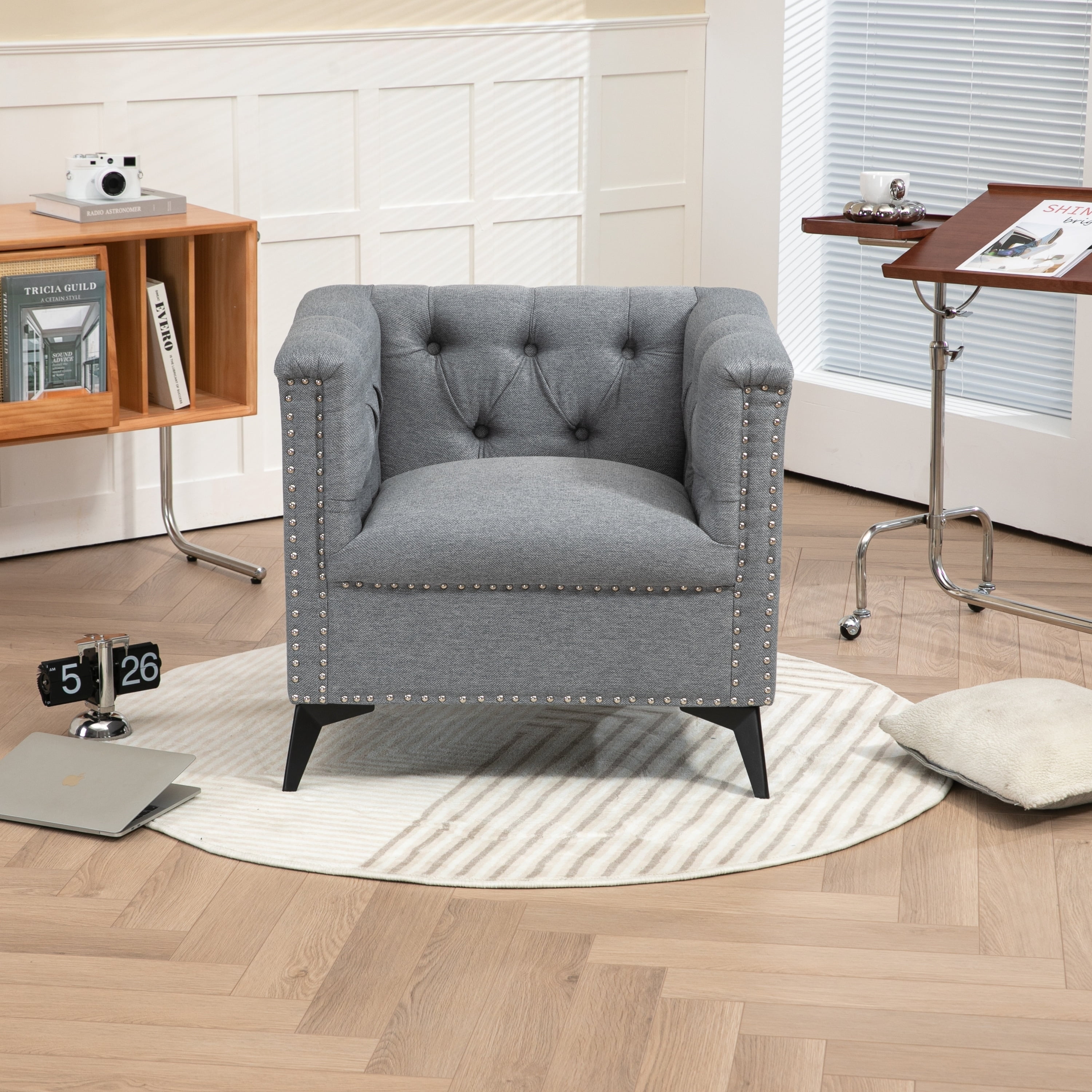 Velvet Upholstered Tufted Nailhead Living Room Accent Chair With ...