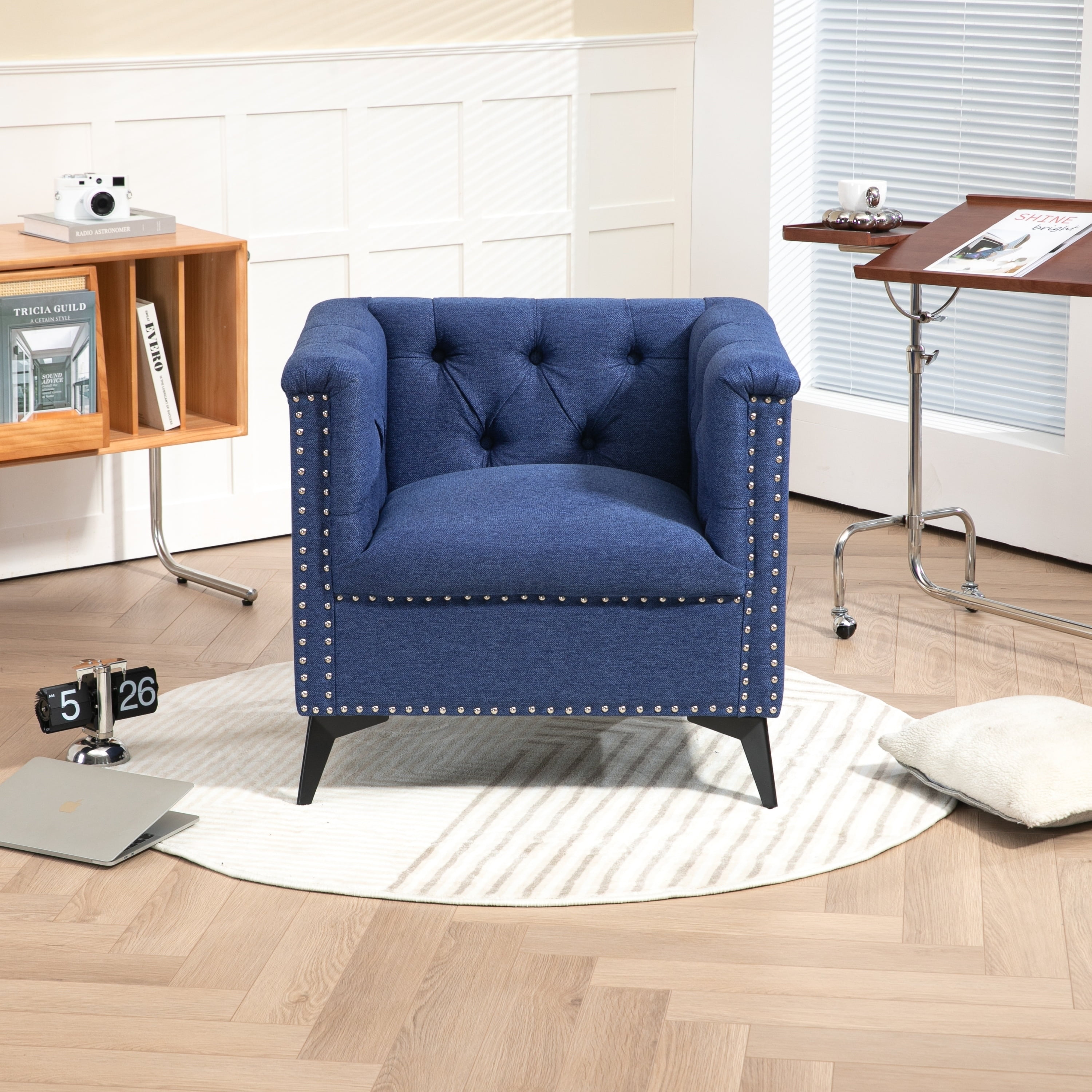 Velvet Upholstered Tufted Nailhead Living Room Accent Chair With ...