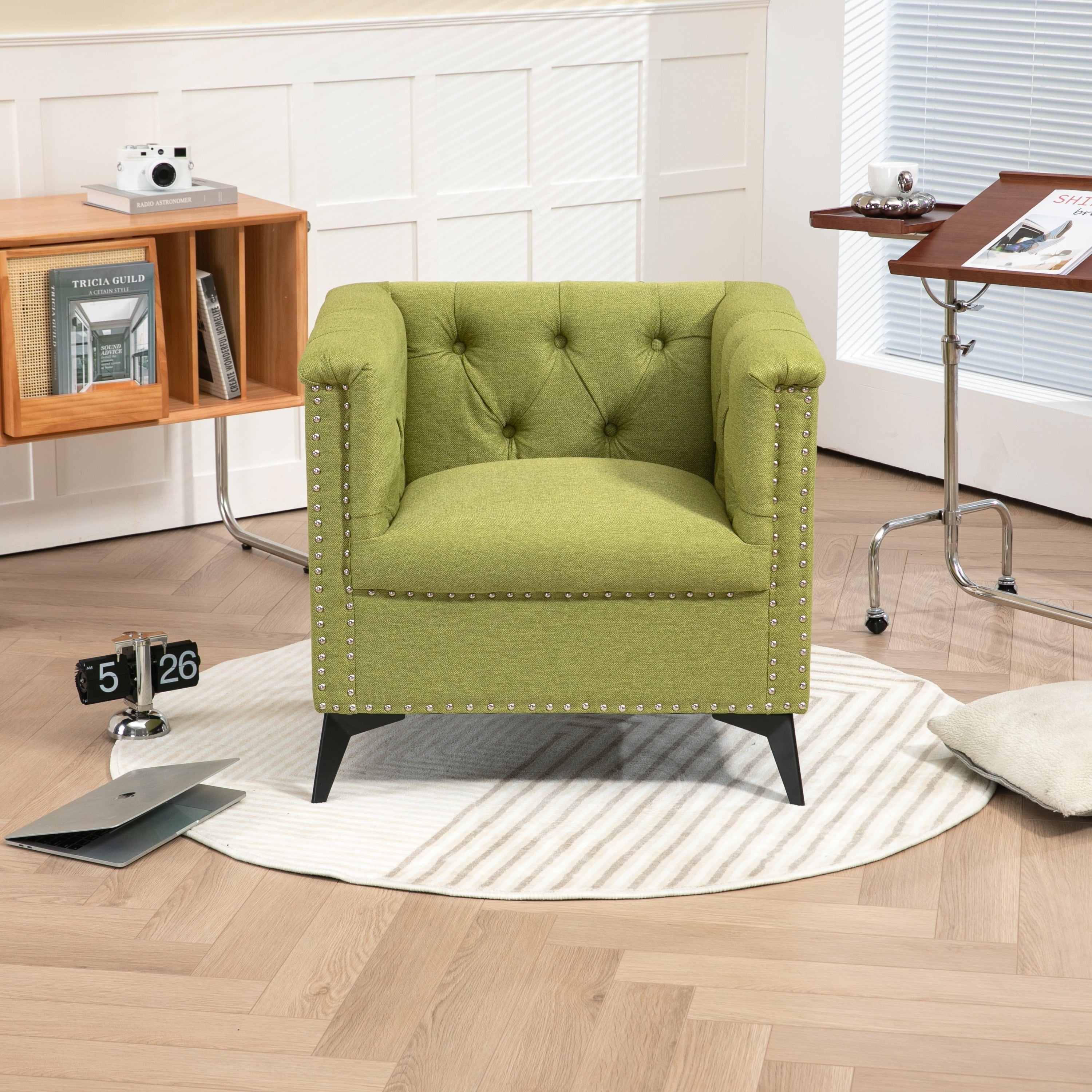 Velvet Upholstered Tufted Nailhead Living Room Accent Chair With ...