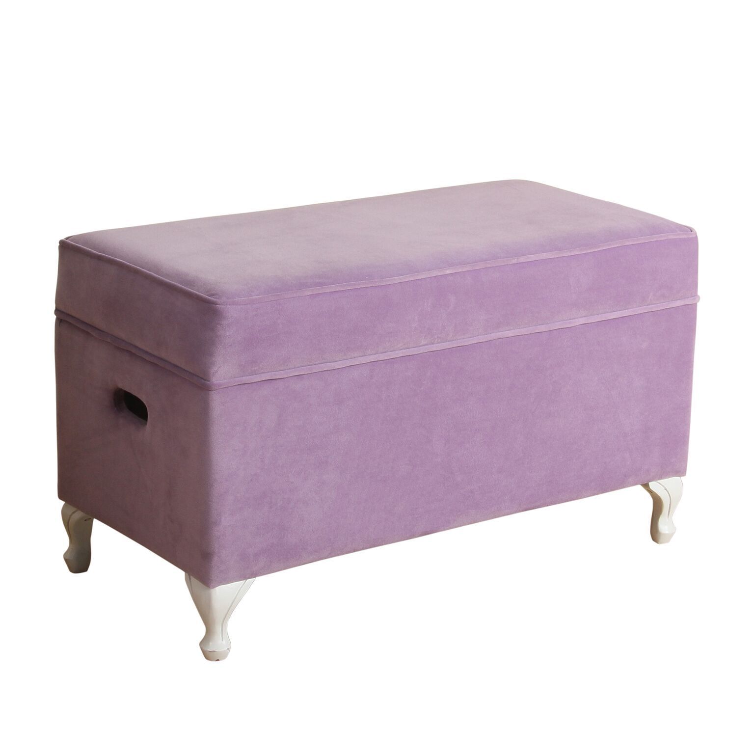 Velvet Upholstered Wooden Storage Bench with Cabriole Legs, Purple and ...