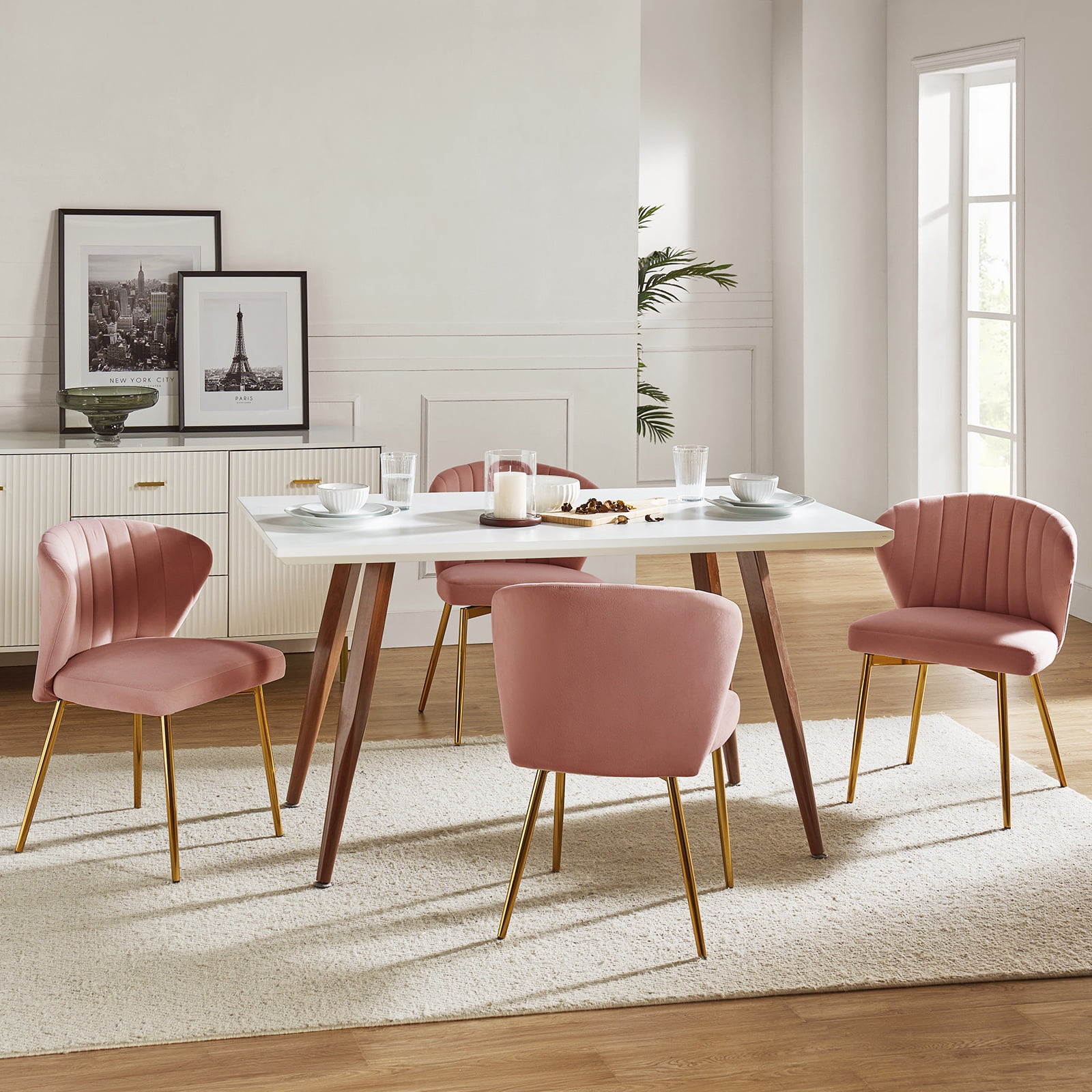 Velvet Dining Chairs Set of 4 Wingback Upholstered Accent Side Chairs Metal Legs Home Living Room Kitchen Pink Walmart