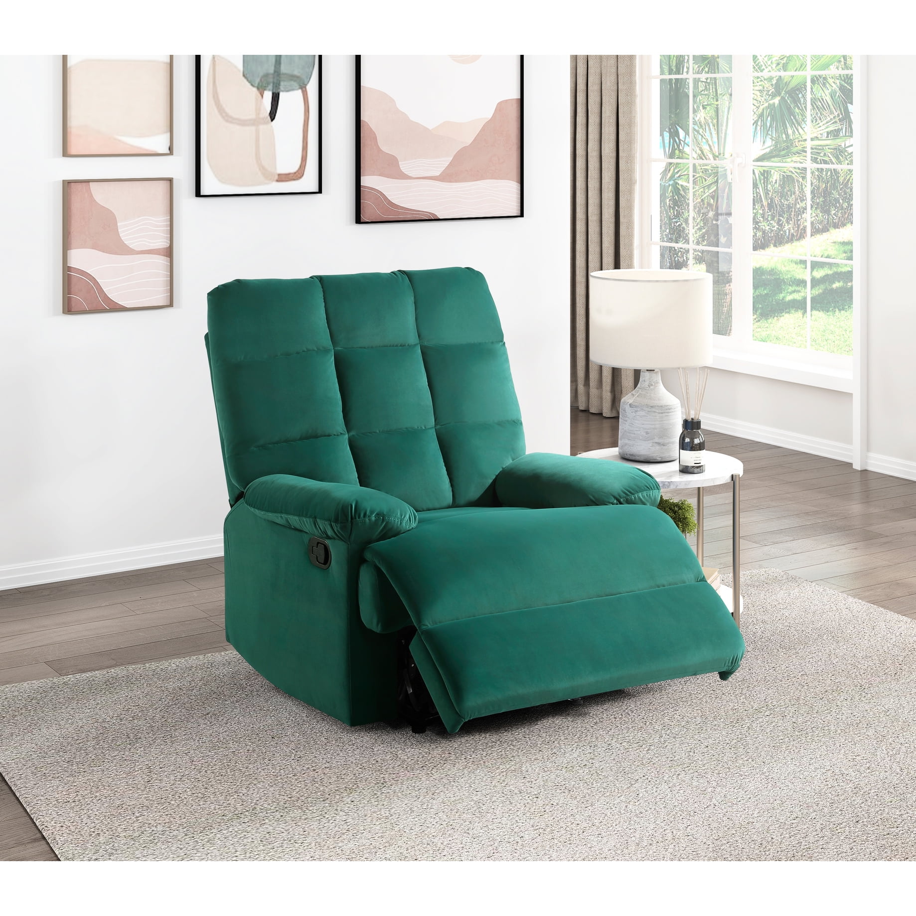 Velvet Upholstery Recliner - Solid Wood Frame, 32.5" Package Width, 26 ...