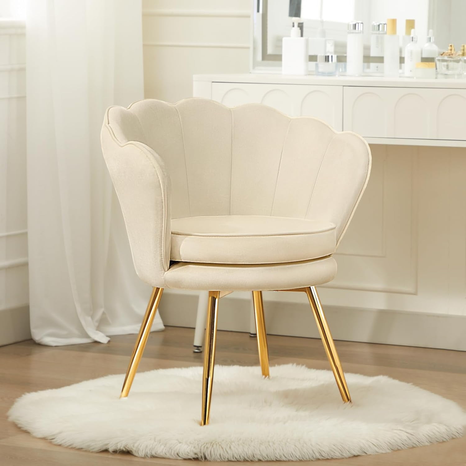 Velvet Vanity Chair with Back, Mid-Century Modern Small Accent Chair ...