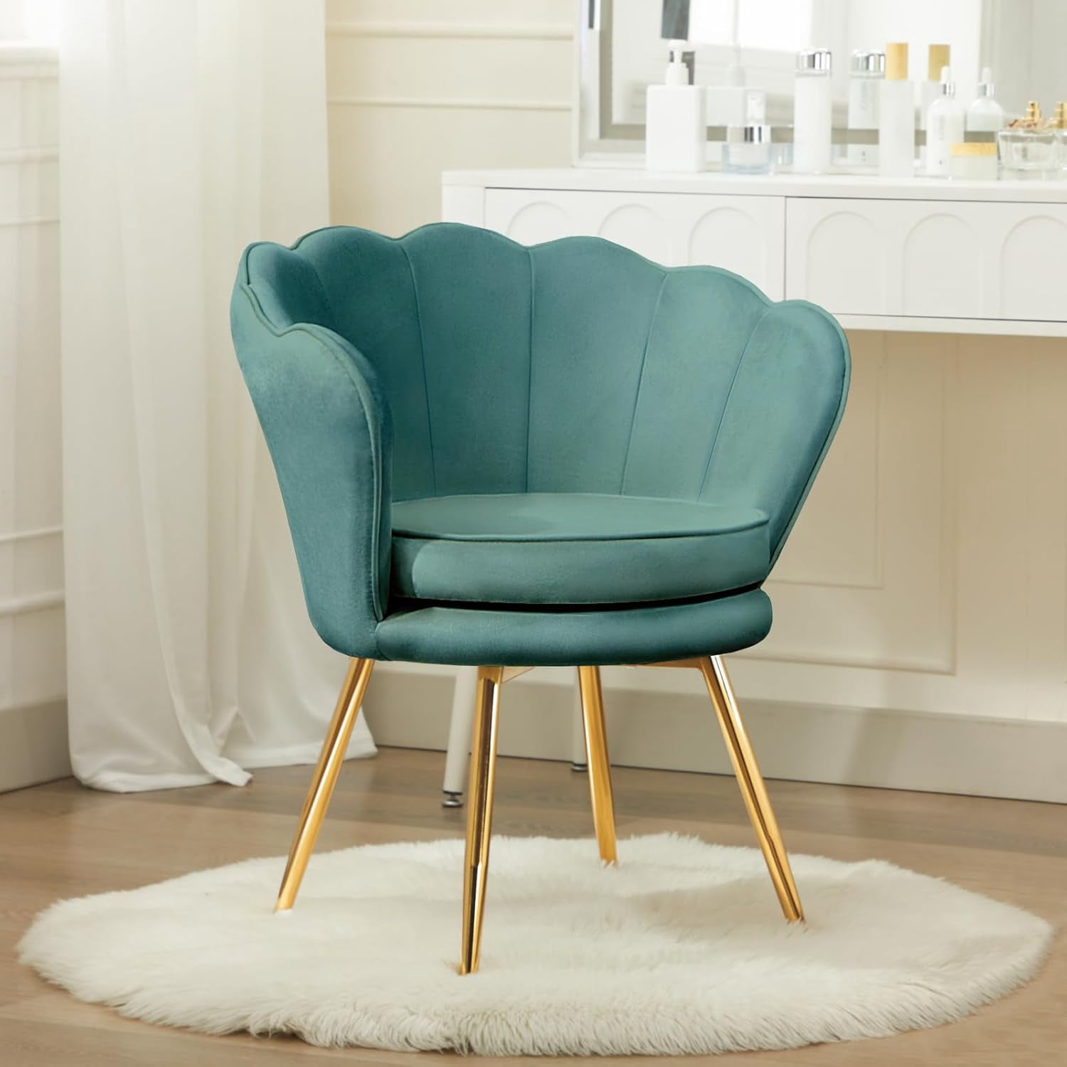 Velvet Vanity Chair with Back, Mid-Century Modern Small Accent Chair ...