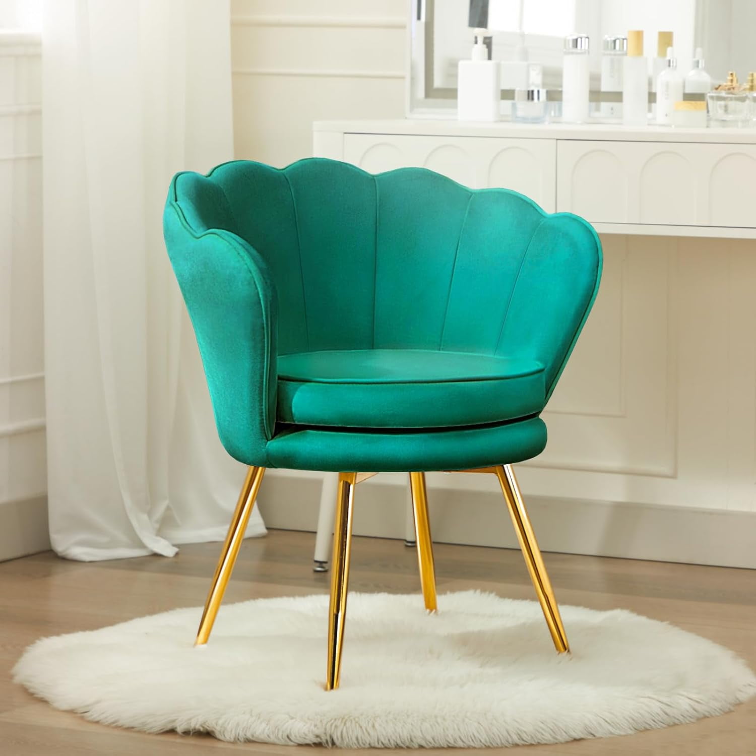 Velvet Vanity Chair with Back, Mid-Century Modern Small Accent Chair ...
